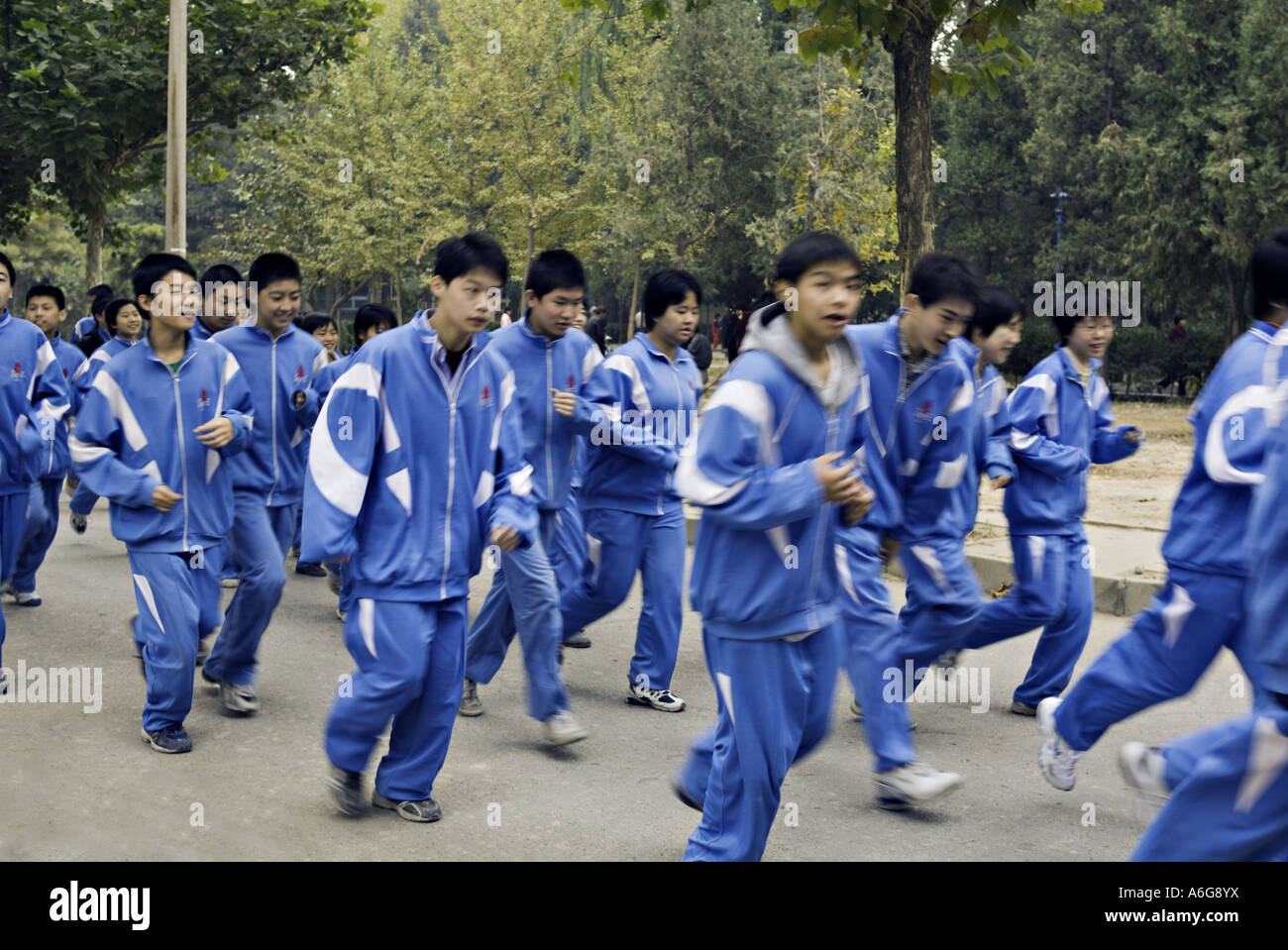 CHINA BEIJING High school physical education class students running ...