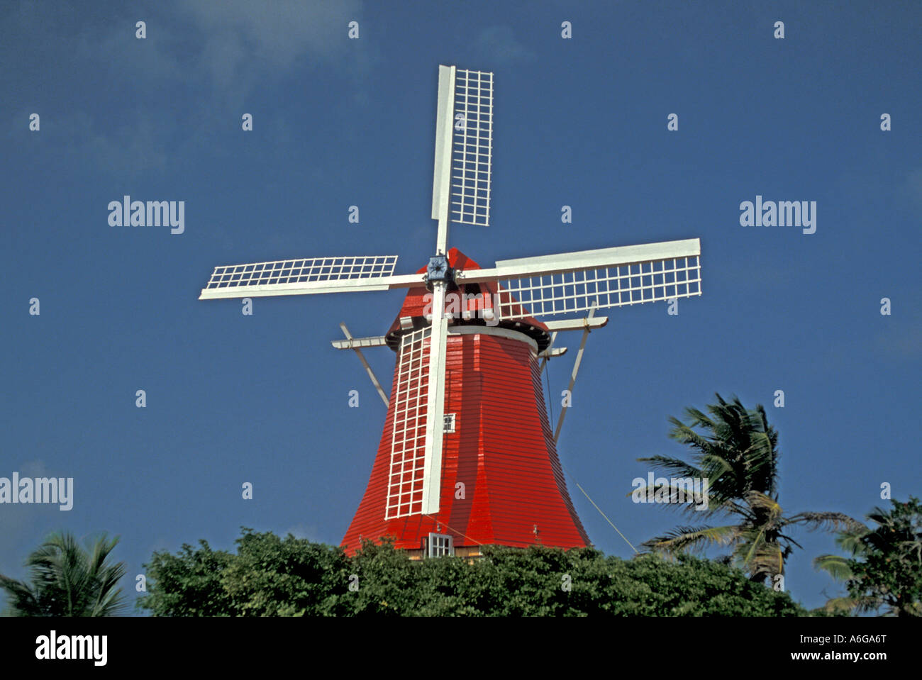 Aruba Olde Molen windmill restaurant bright red and white colors iconic ...