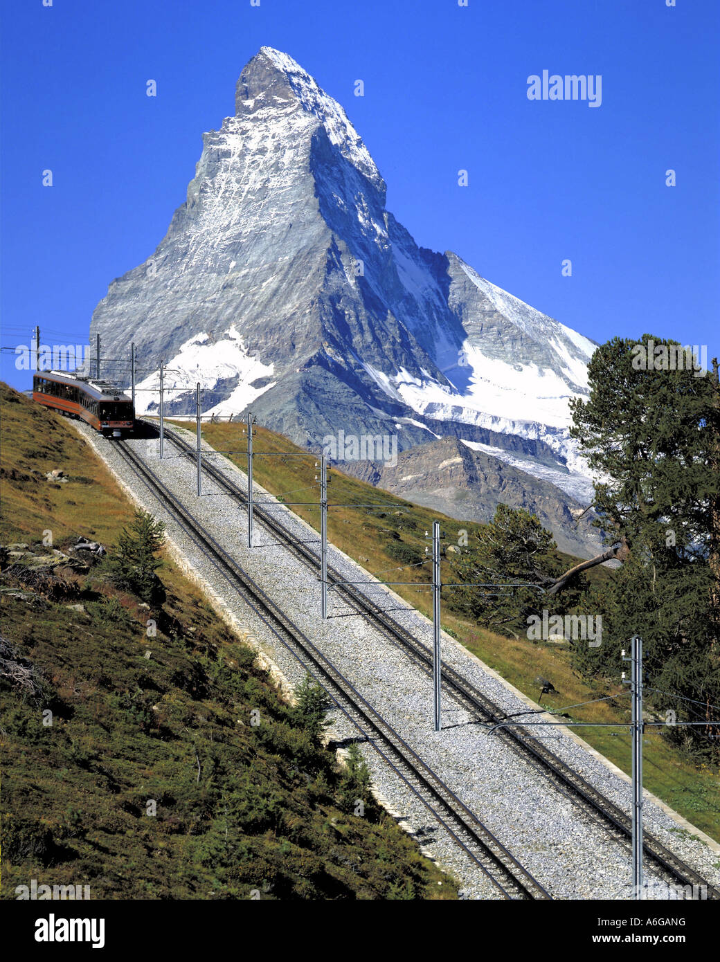 Gornergrat Railway in summer with the Matterhorn, Switzerland ...