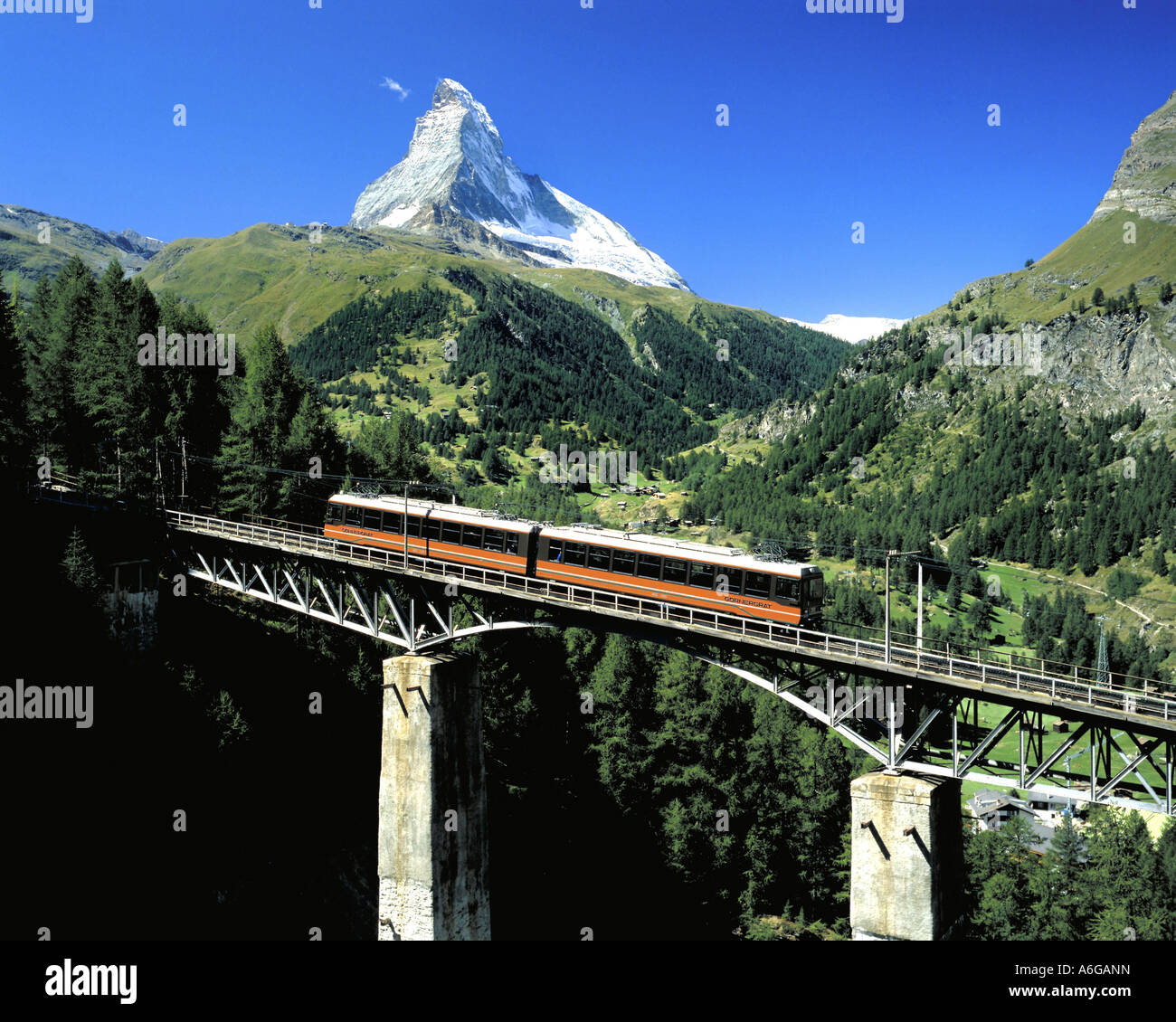Gornergrat Railway in summer with the Matterhorn, Switzerland ...