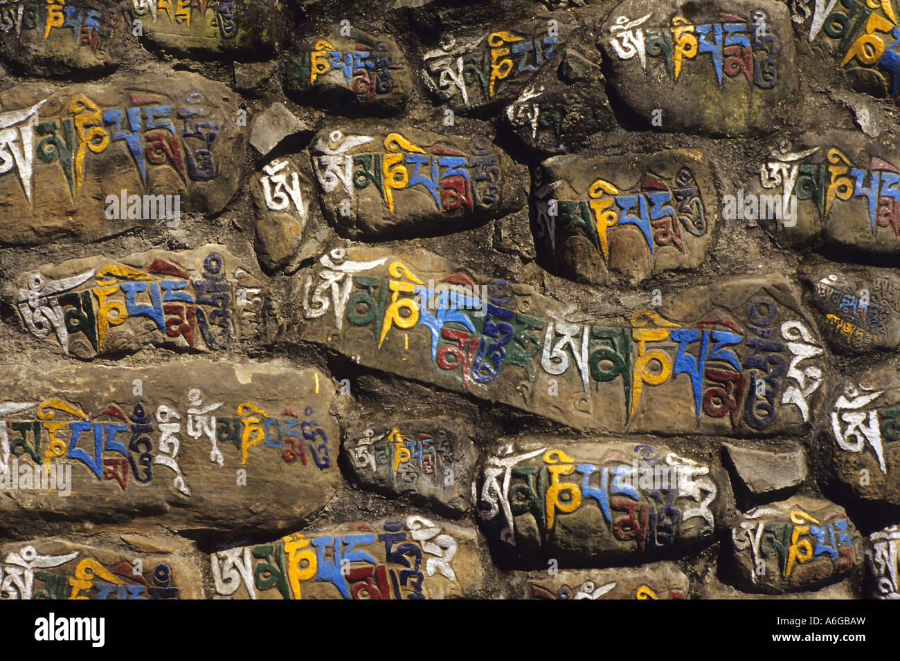 engraved pilgrim-stones with the old-tebetian words: OM MANI PADME HUM ...
