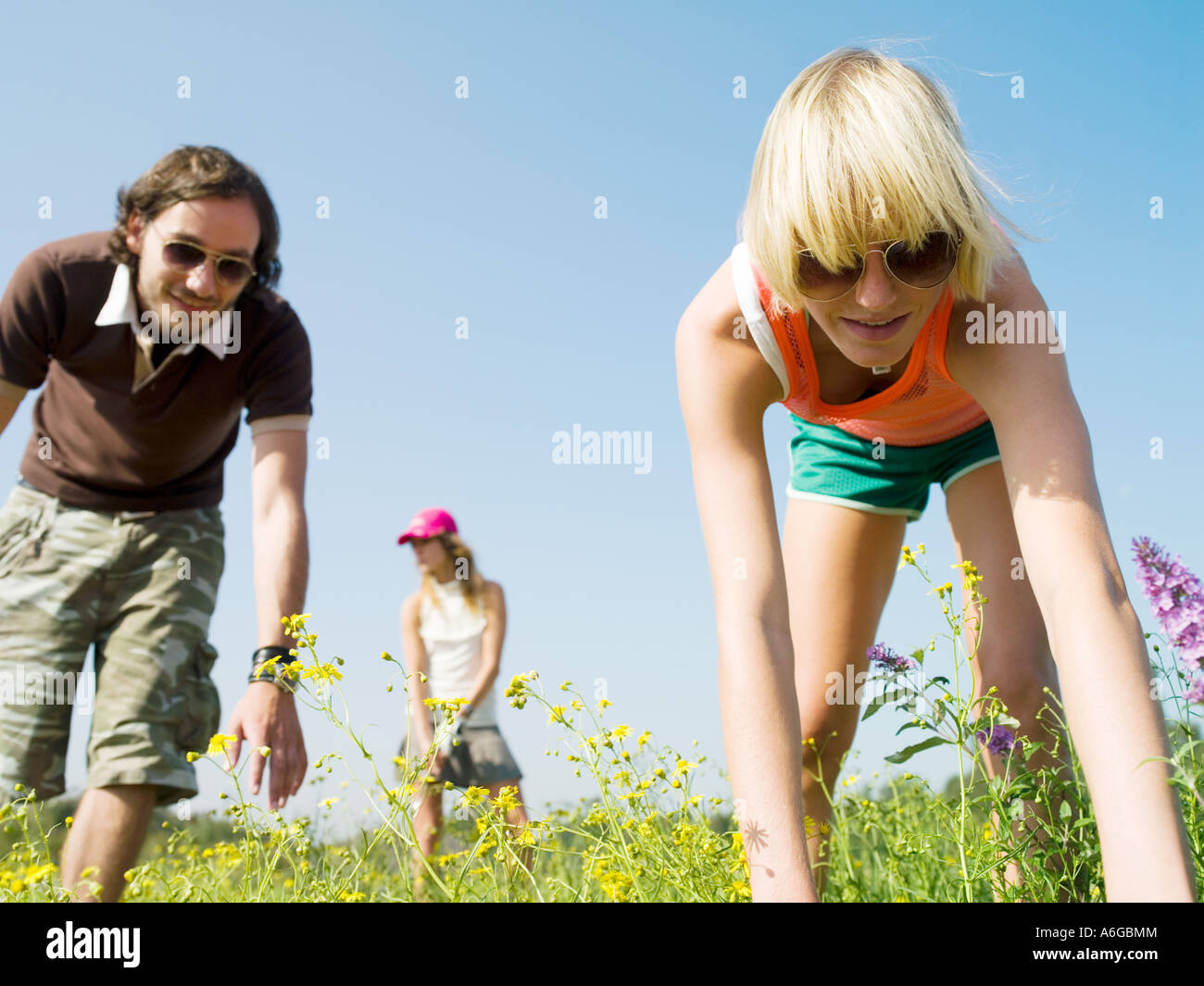 Young people looking for something in field Stock Photo - Alamy Young people looking for something in field Stock Photo - Alamy