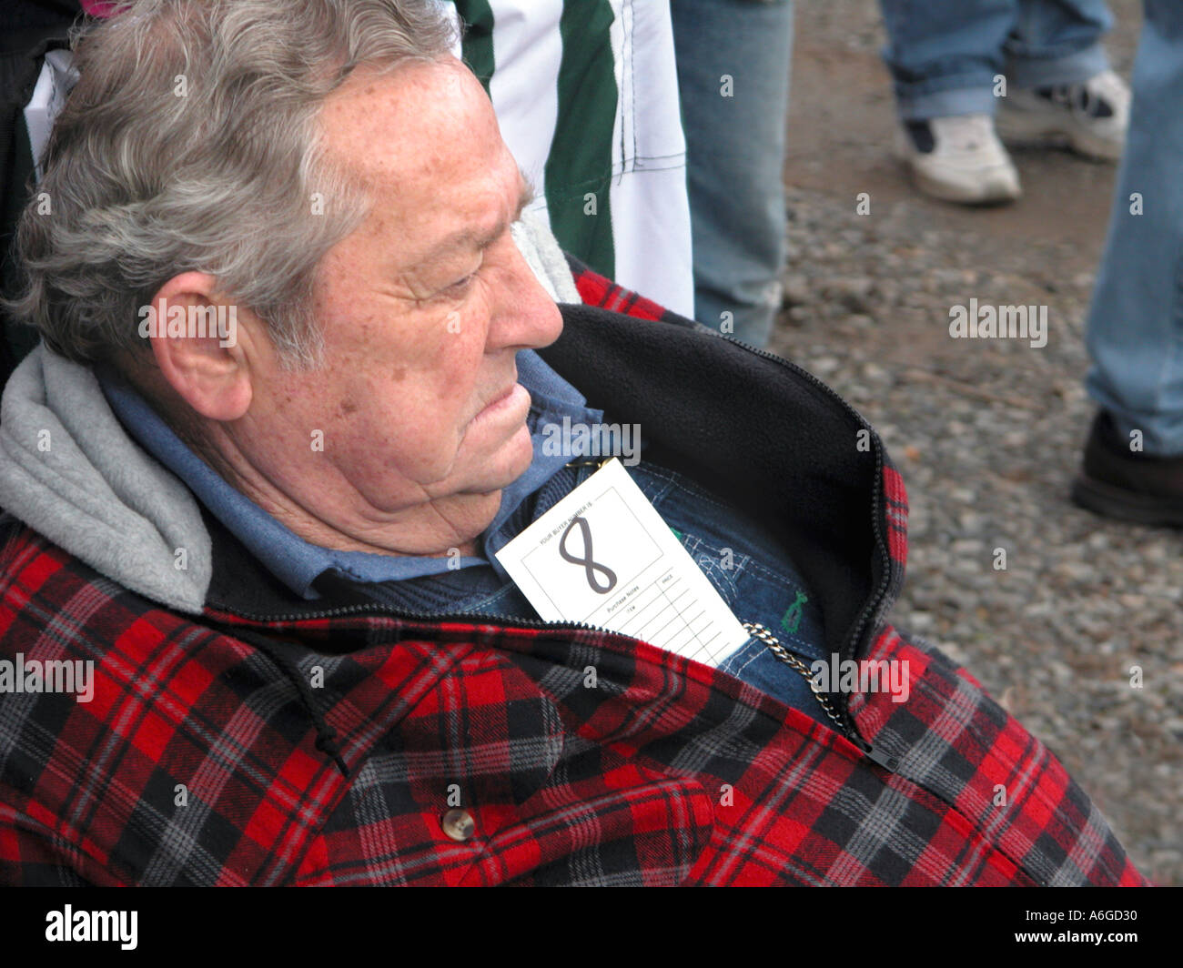 white senior gray man who is over weight, a bidder Man at Auction ...