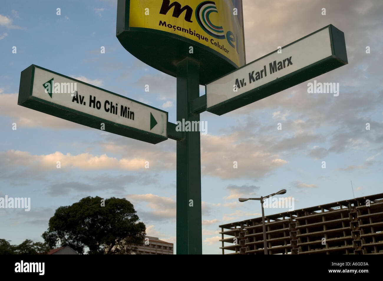 Mozambique Maputo downtown Baixa steet sign indicating junction Stock ...