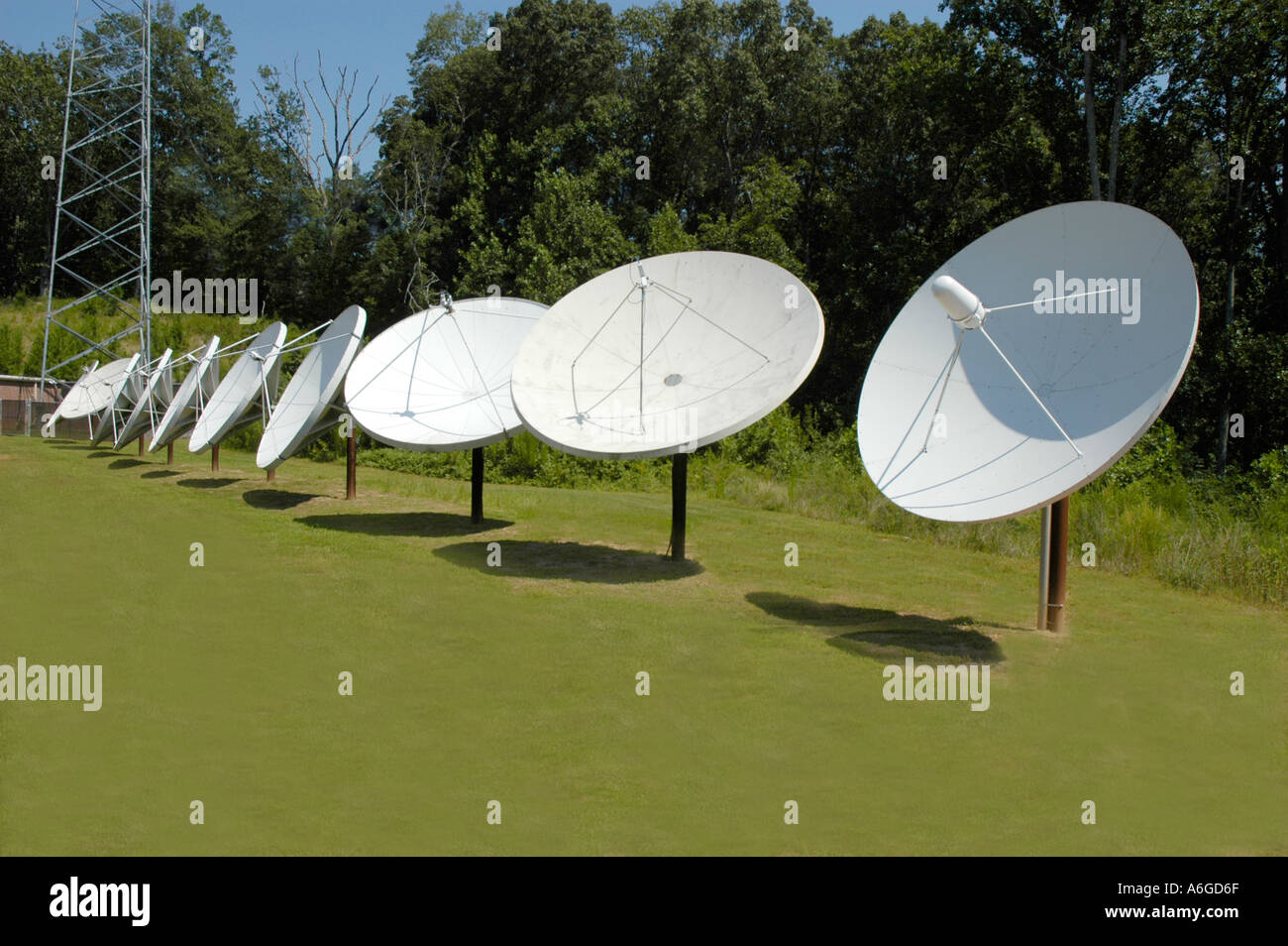 Dish for incoming signal for home TV rebroadcast company Stock Photo ...