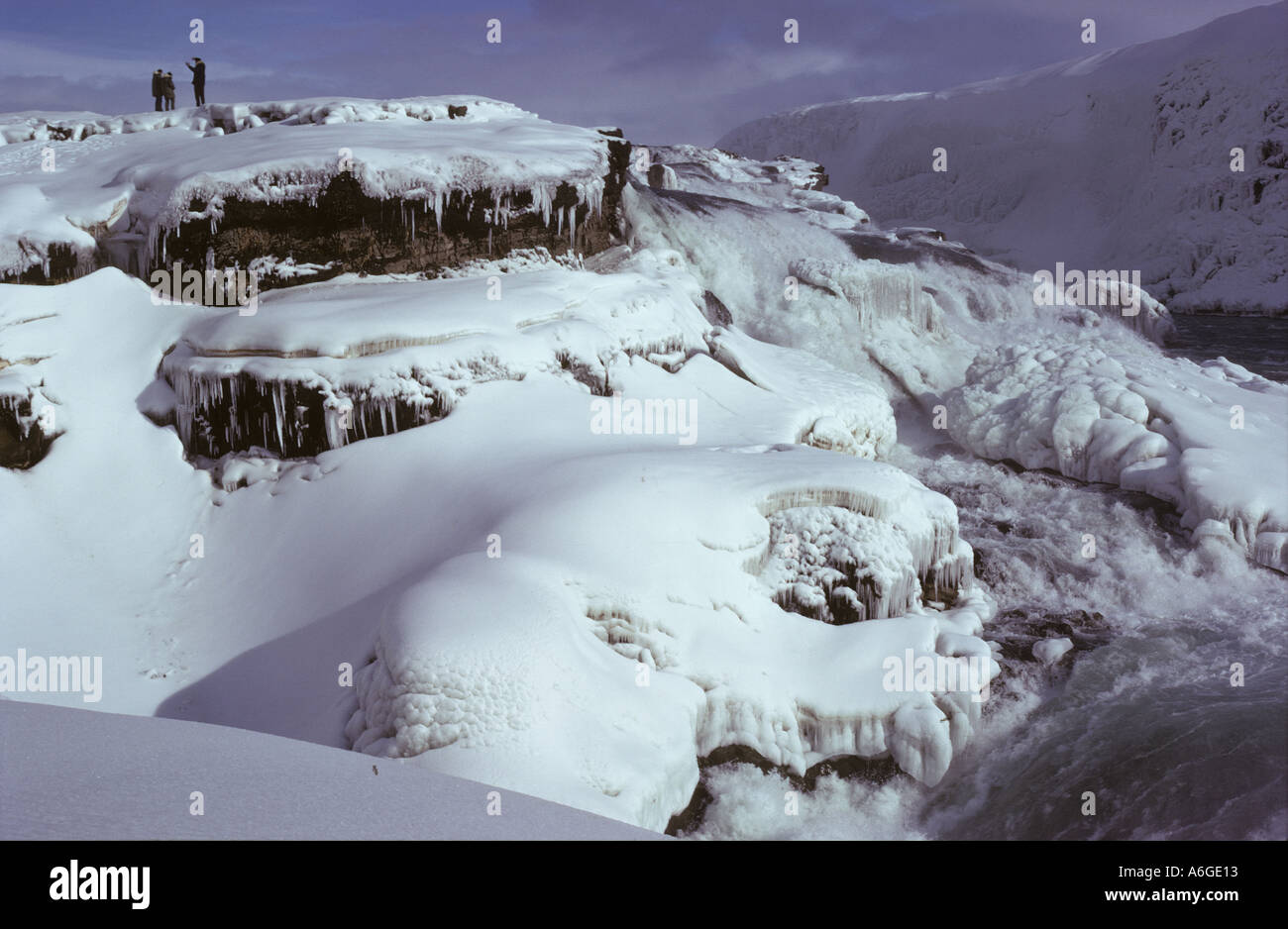 Gullfoss Golden Waterfall in winter snow River Hvita Iceland Europe ...