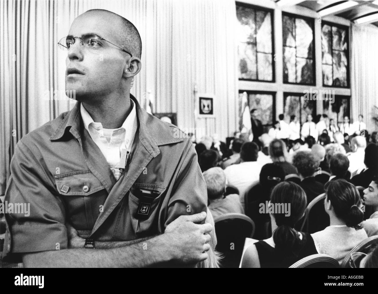 security guard at president residence in Jerusalem during memorial ...