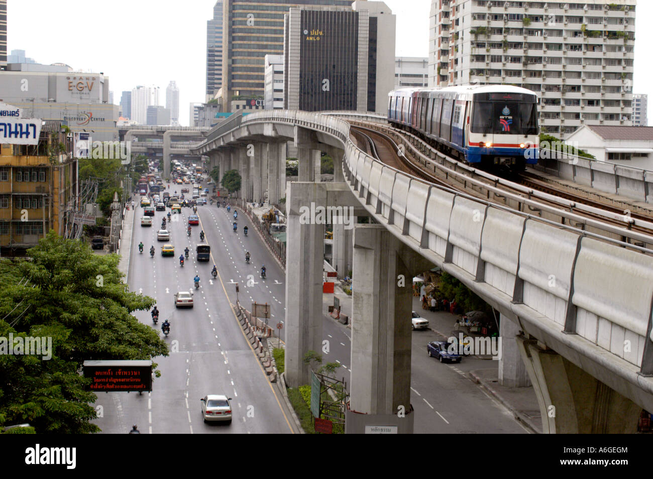 Thailand, Bangkok Skytrain, a rail based mass transit system, above ...