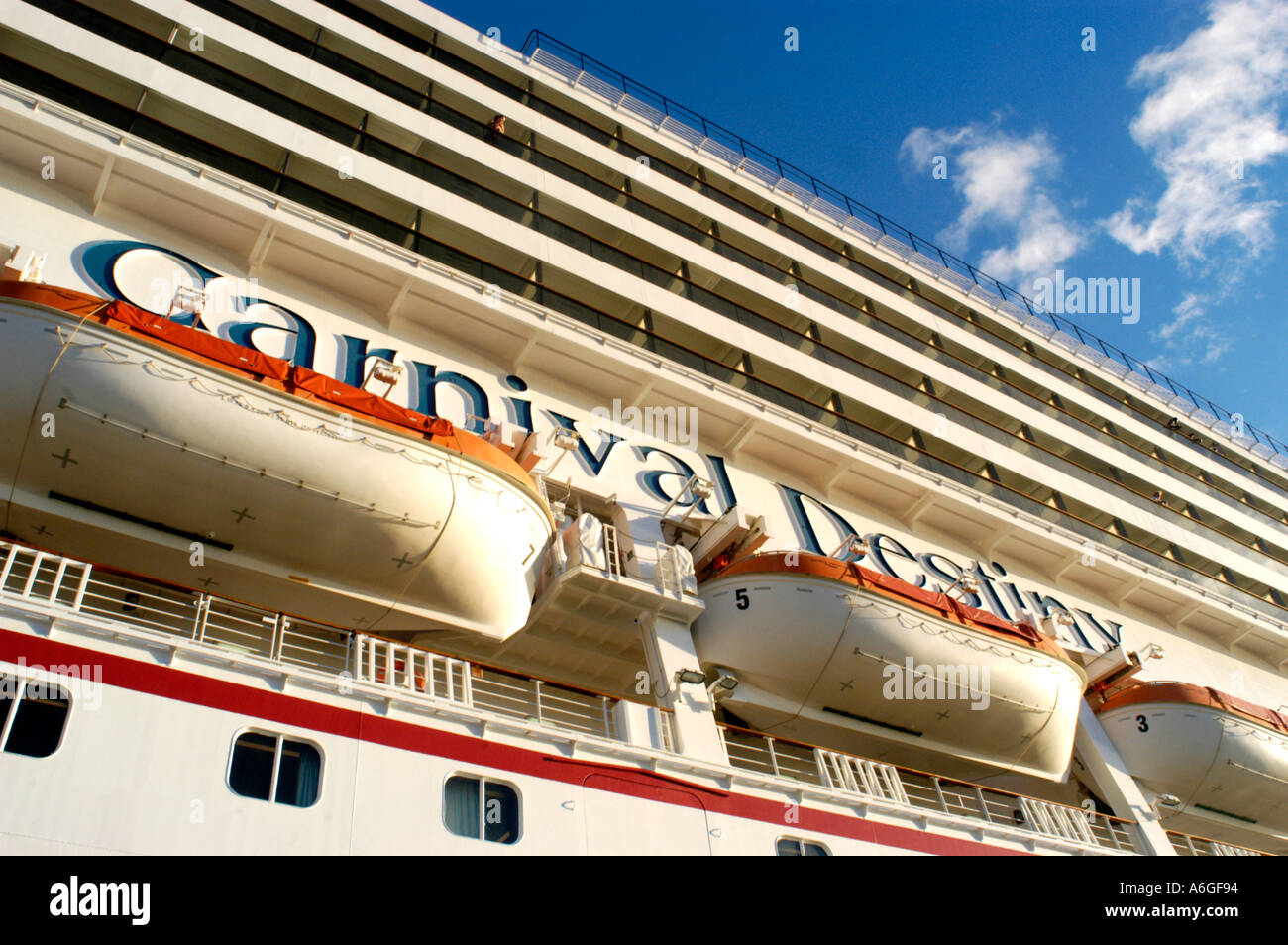 on the Carnival Destiny with lifeboats Stock Photo - Alamy
