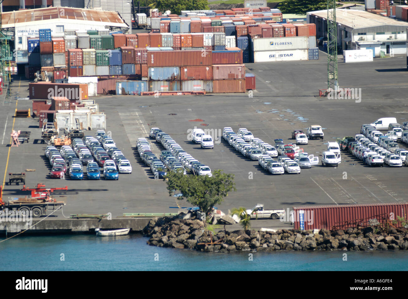 Cars and containers at the docks at Barbados which were off loaded from ...