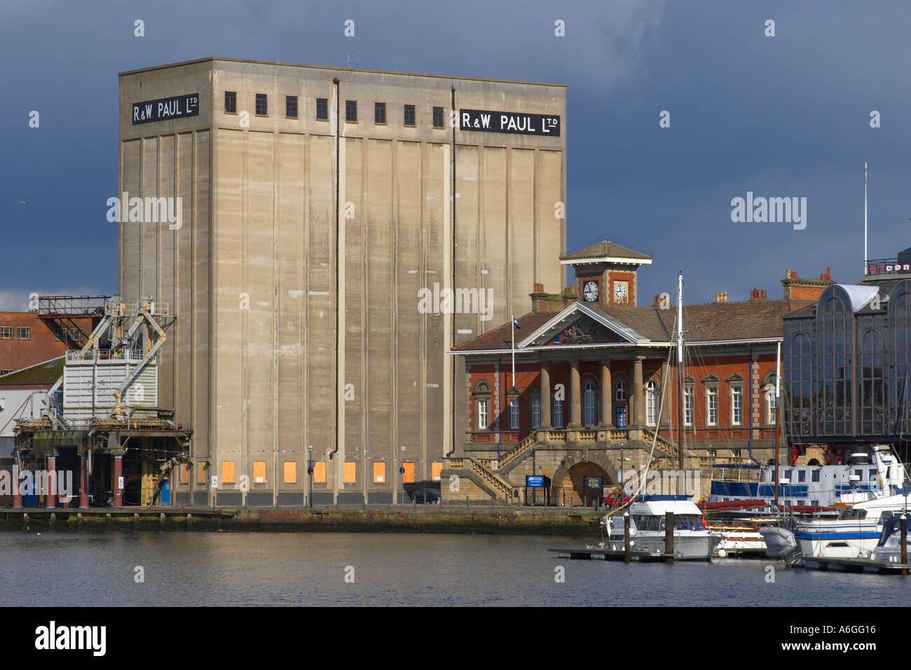 Ipswich dock Suffolk England with R&W Paul Ltd (Victorian-era) mill in ...