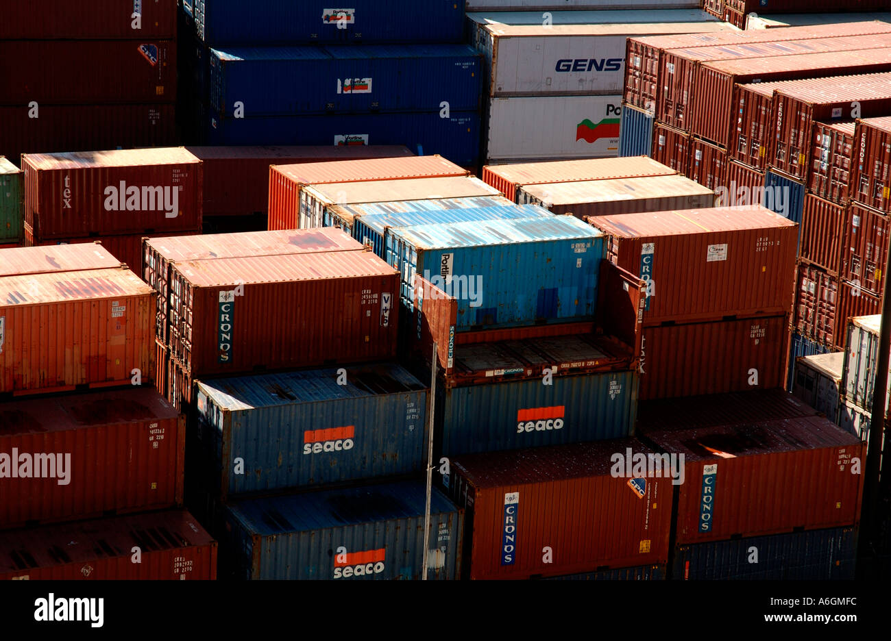 Sea going freight cargo containers at dockside Funchal Madeira Portugal ...