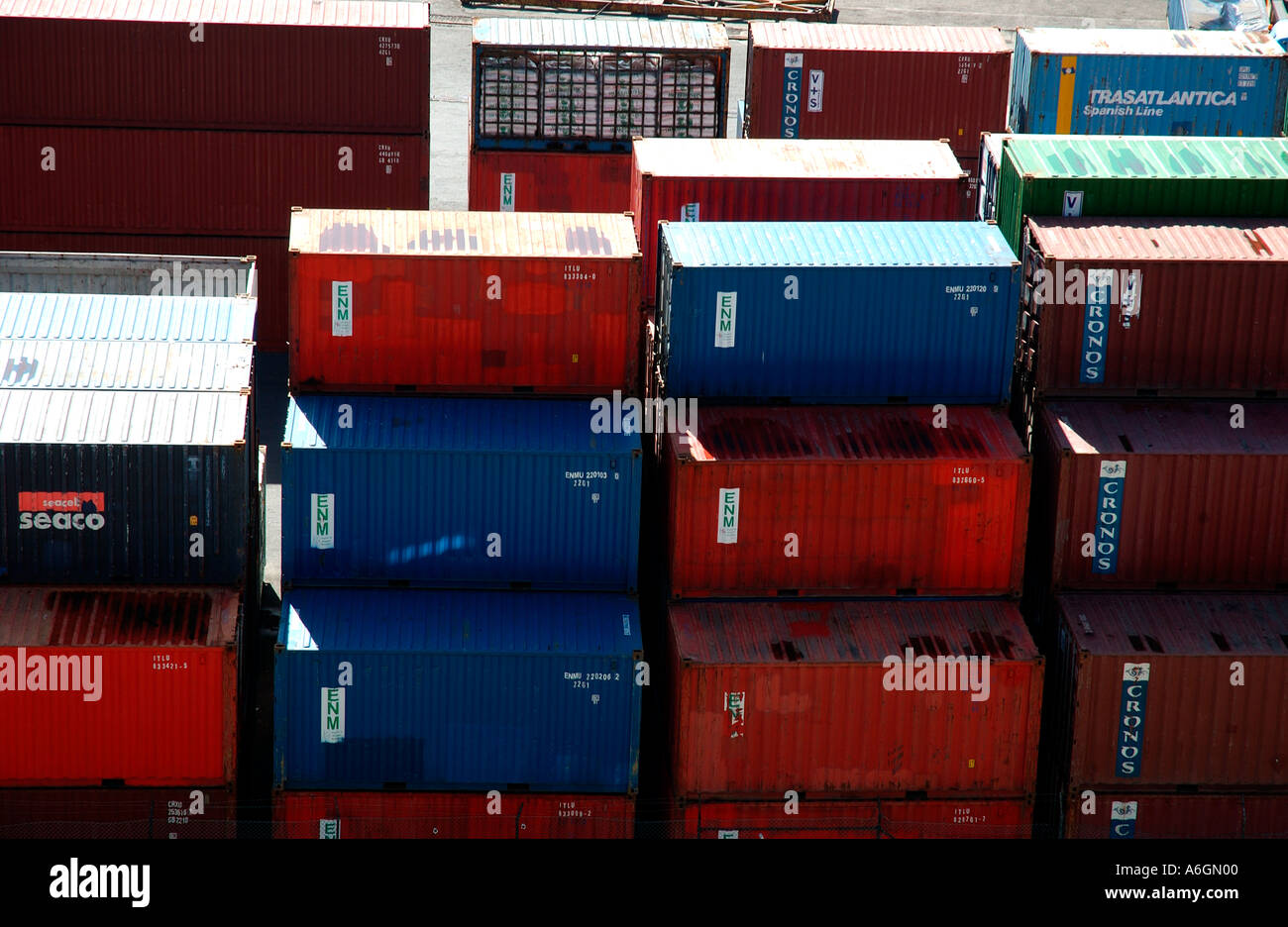 Sea going freight cargo containers at dockside Funchal Madeira Portugal ...