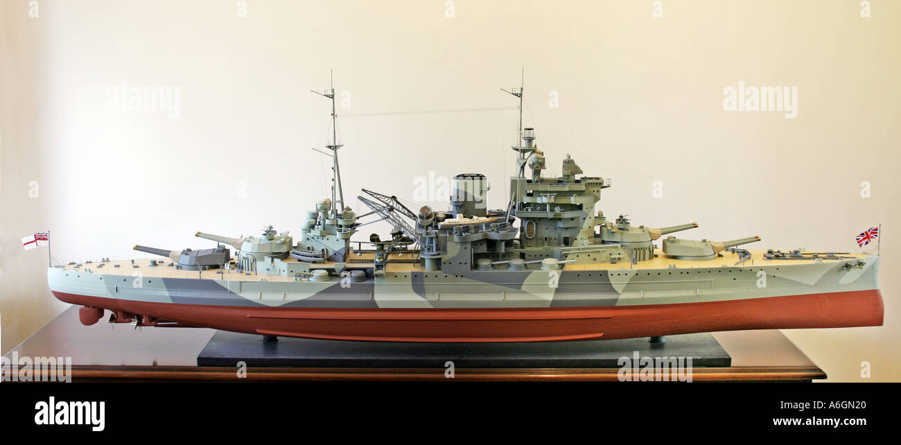 Battleship HMS Queen Elizabeth depicted in 1943 fought in world war 1 ...