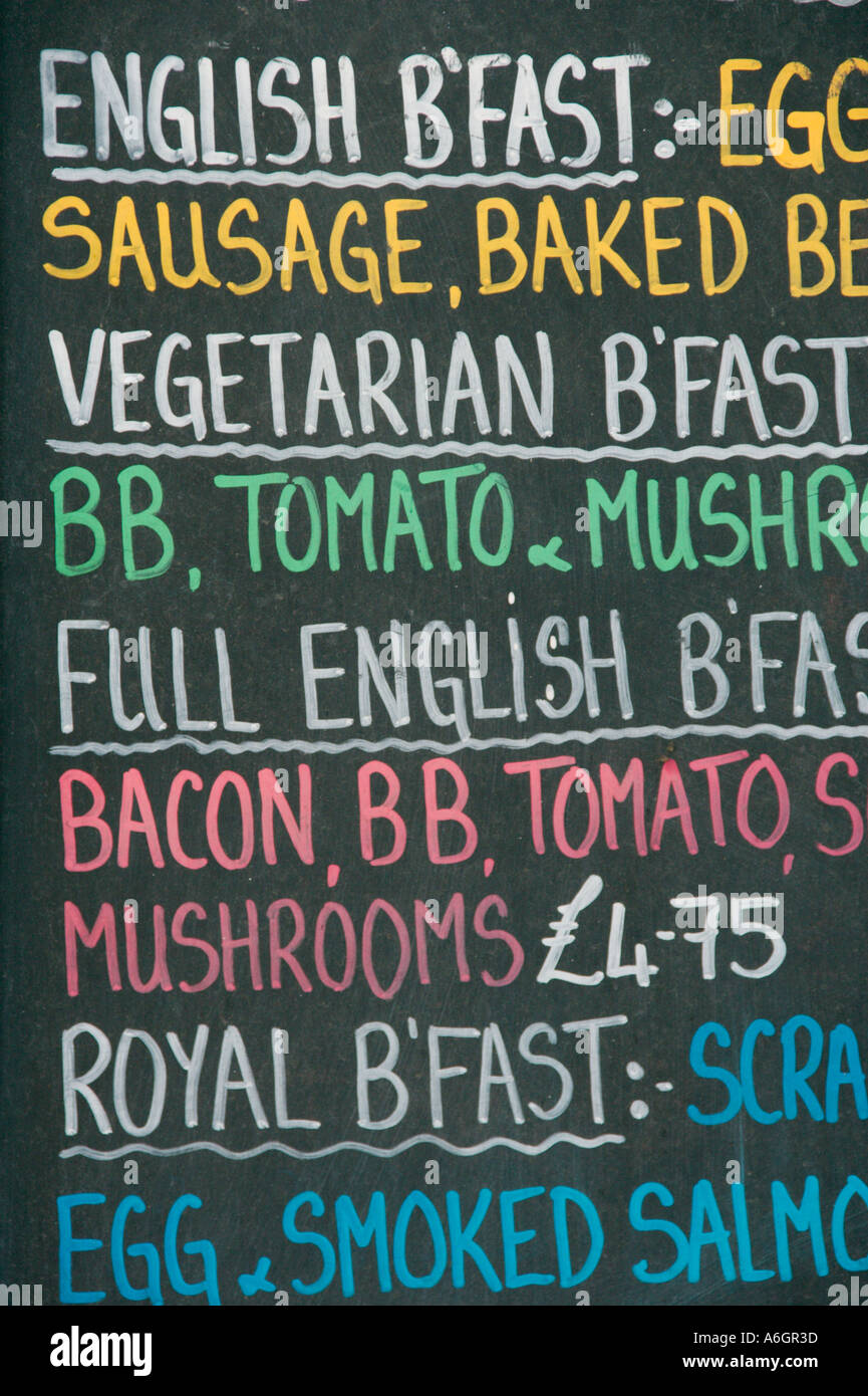 Traditional English Breakfast on the pub blackboard menu in London ...