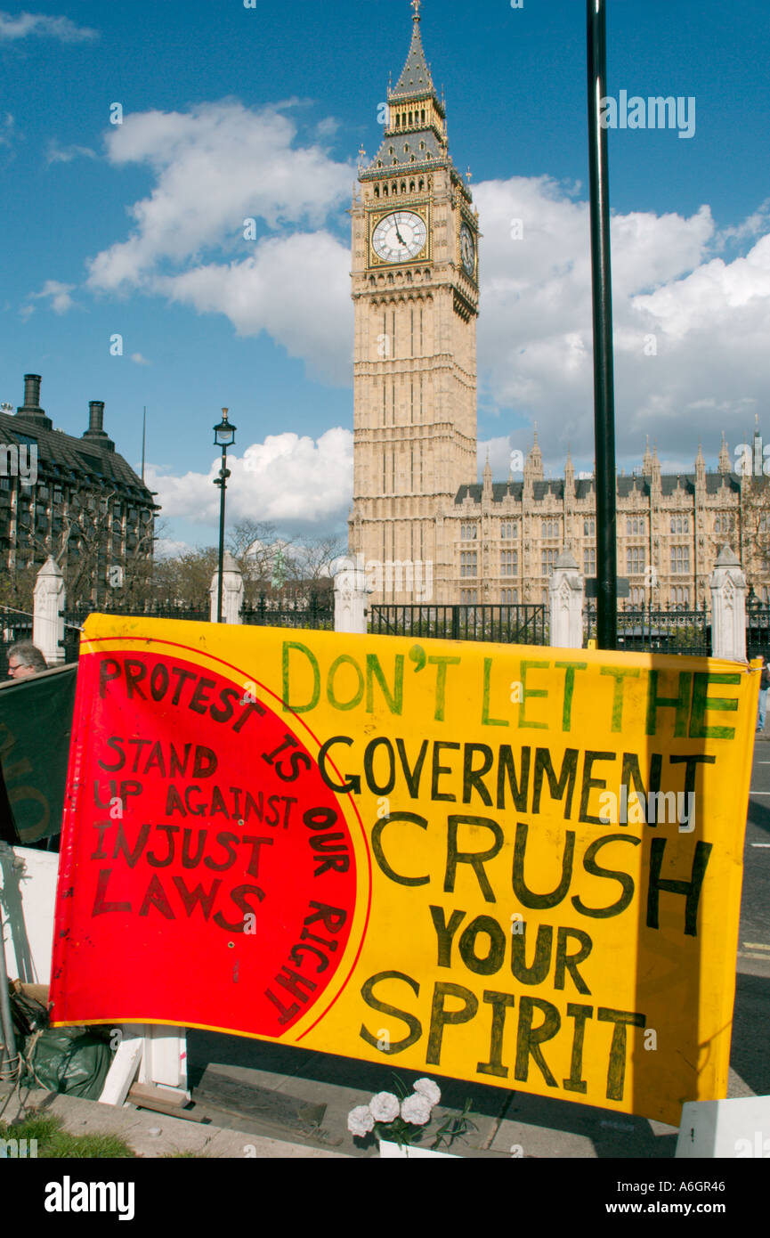 Anti war Protest slogans and signs in front of the House of Parliament ...