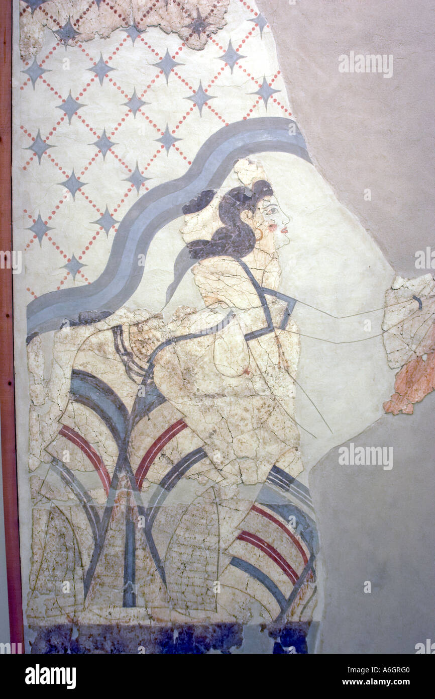 Old painted wall mural painting Late Cycladic 17C BC Stock Photo - Alamy