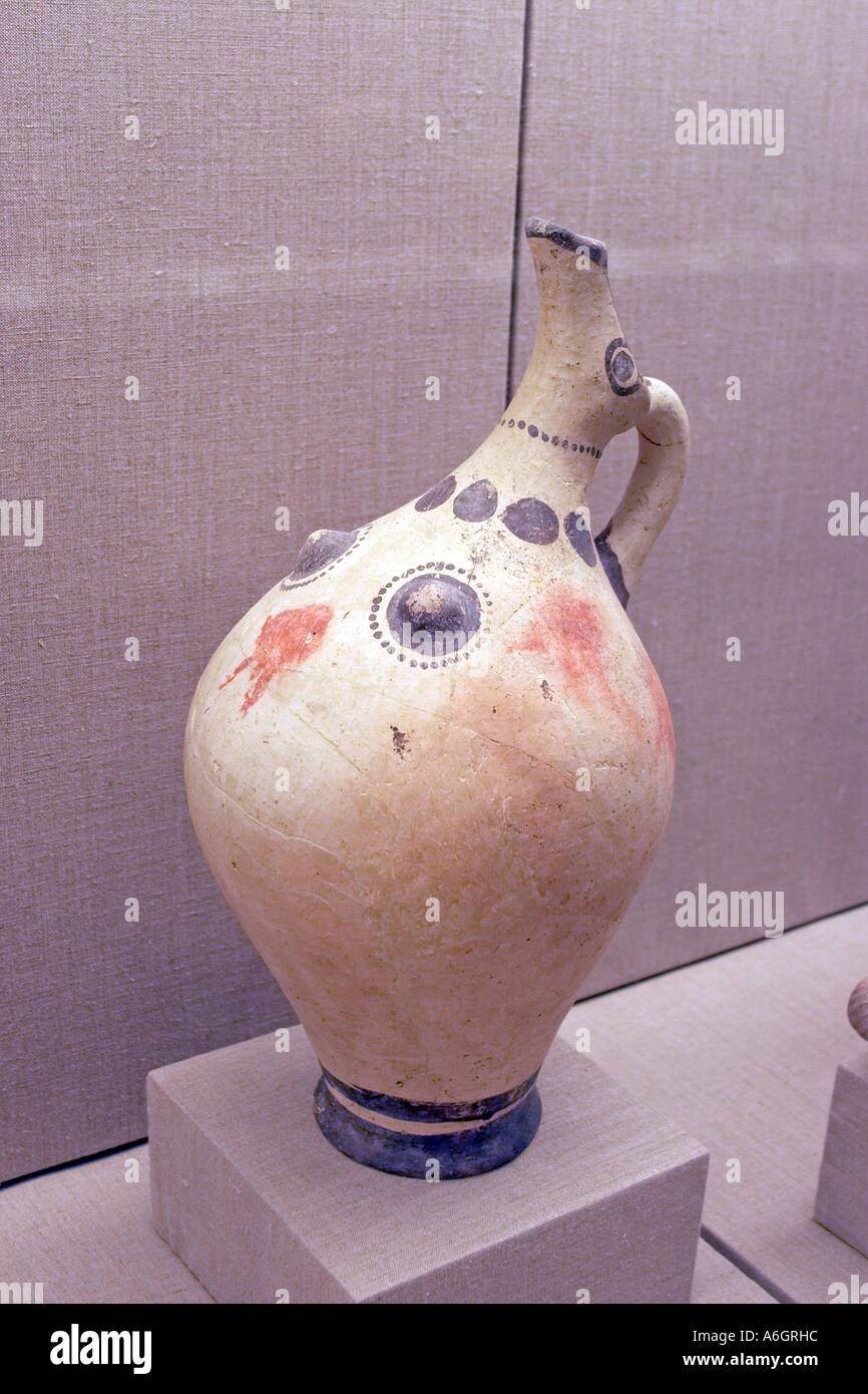 Old jug or vase with eyes, necklace and breasts from Akrotiri, Late ...