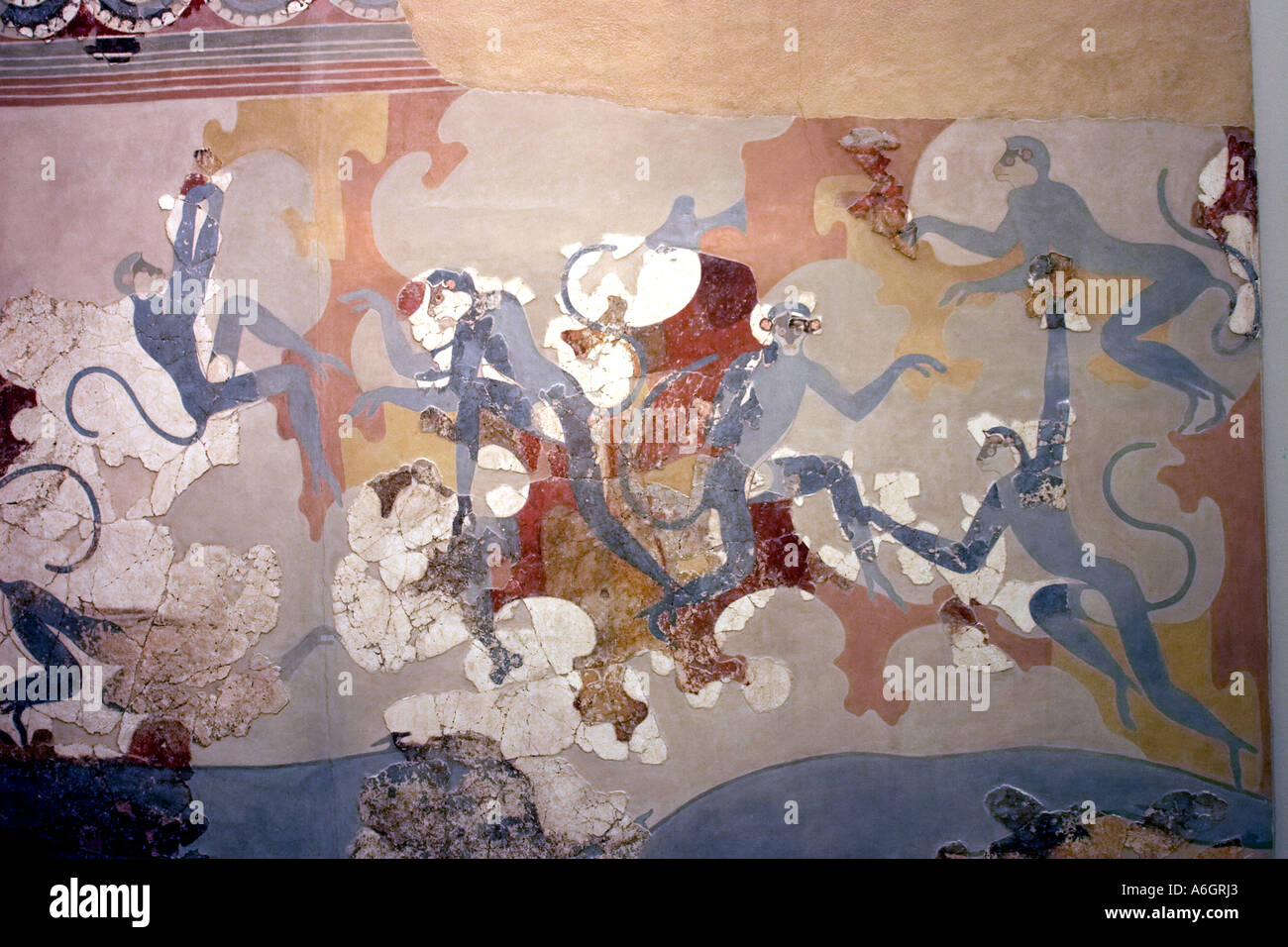 Old painted fresco wall mural painting of monkeys Late Cycladic 17C BC ...