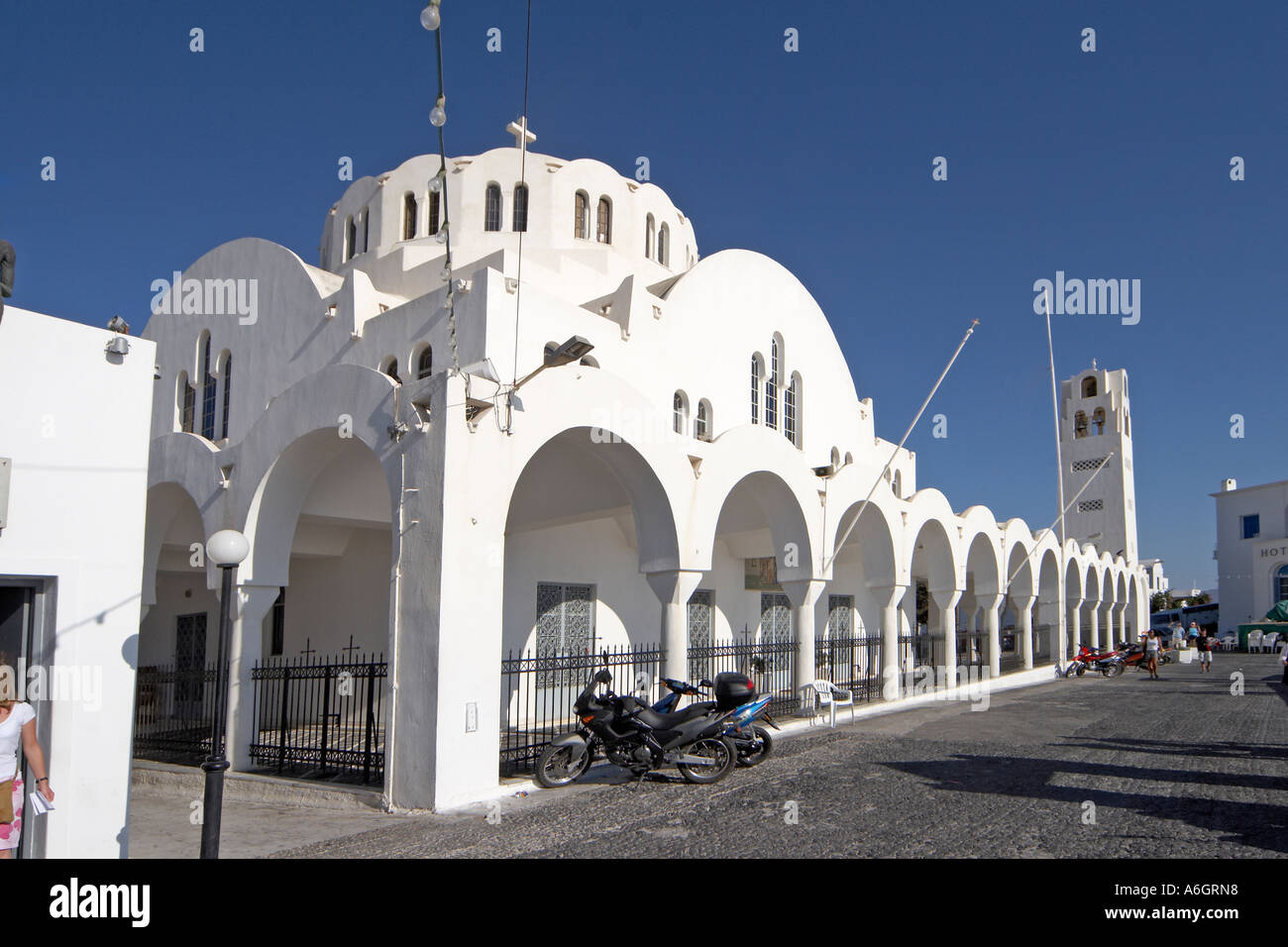 Metropolitan orthodox church cathedral in town of Fira Greek Island of ...