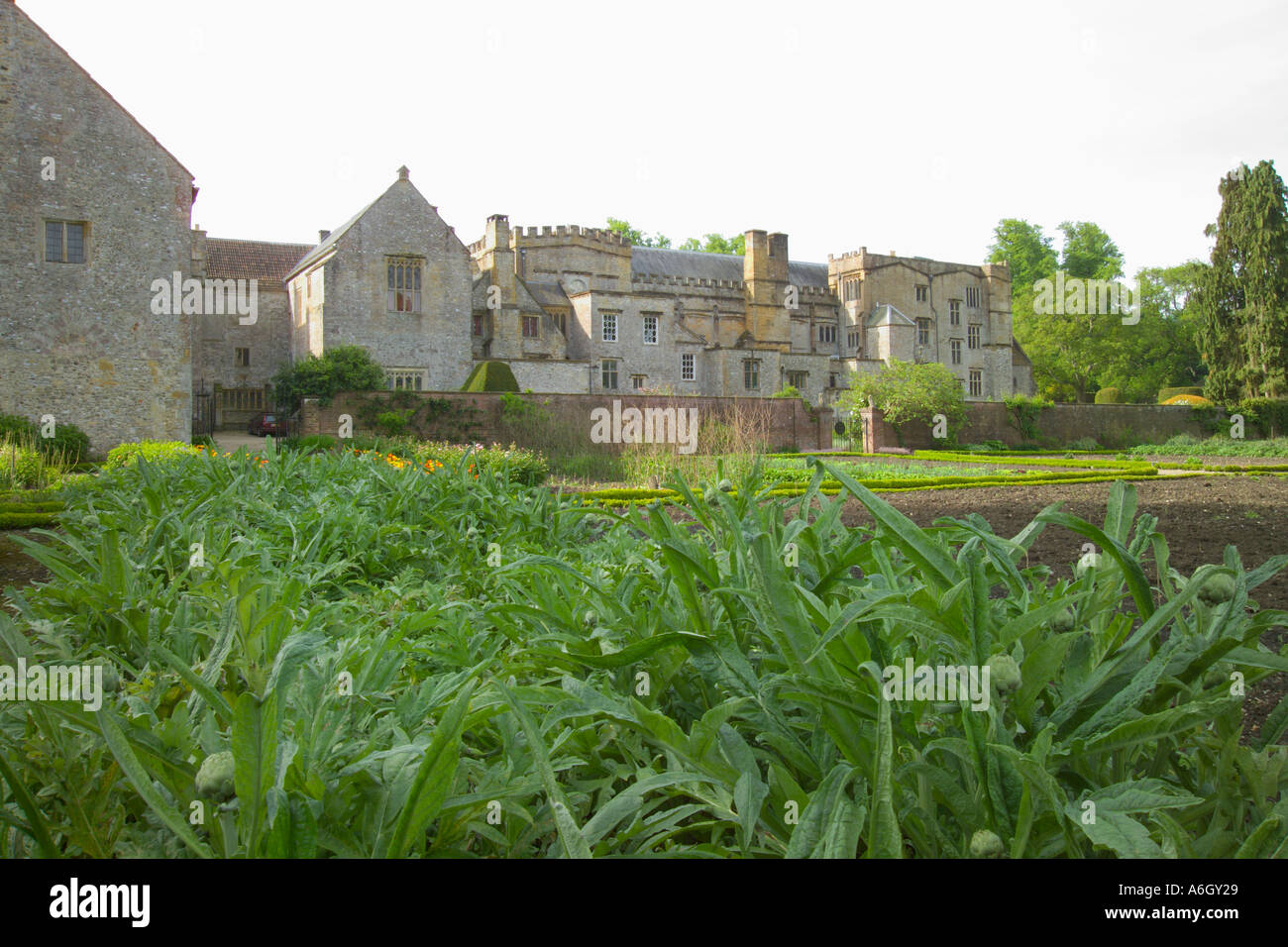 Forde Abbey Somerset UK Mark Roper view across kitchen garden to the ...