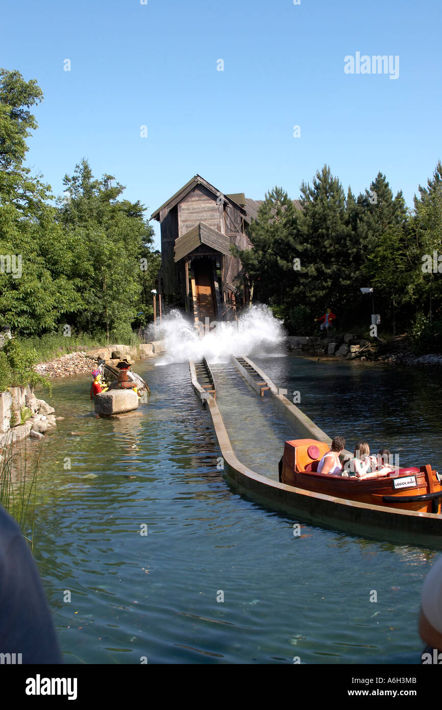 Pirate Falls boat flume ride with cascade splash in Legoland Stock ...