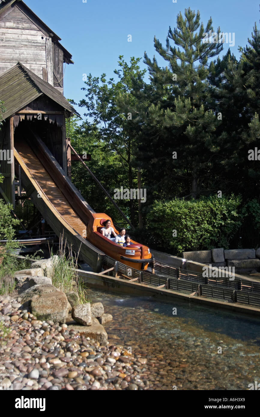 Pirate Falls boat flume ride with cascade splash in Legoland Stock ...