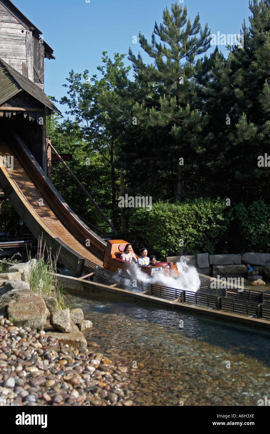 Pirate Falls boat flume ride with cascade splash in Legoland Stock ...