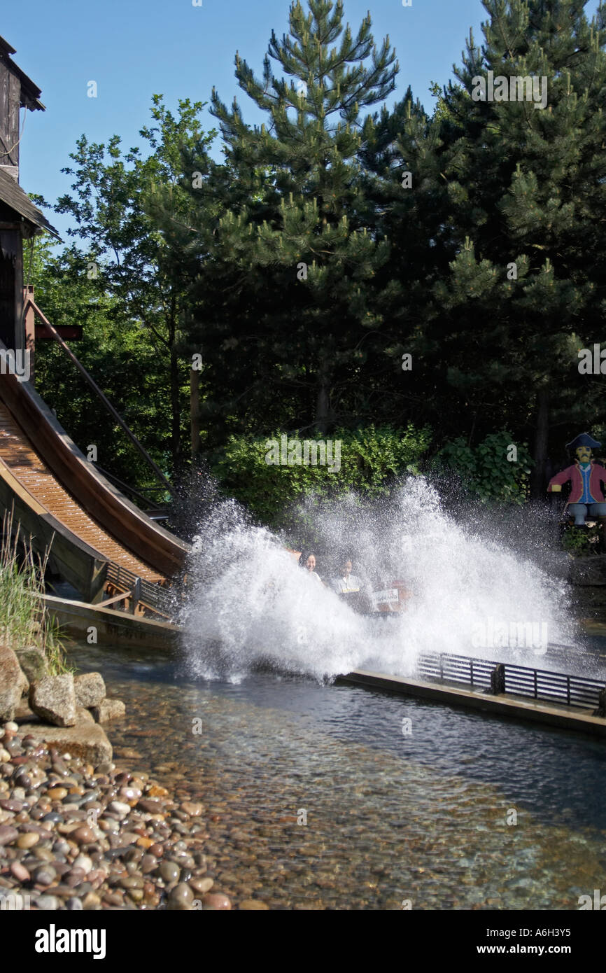 Pirate Falls boat flume ride with cascade splash in Legoland Stock ...