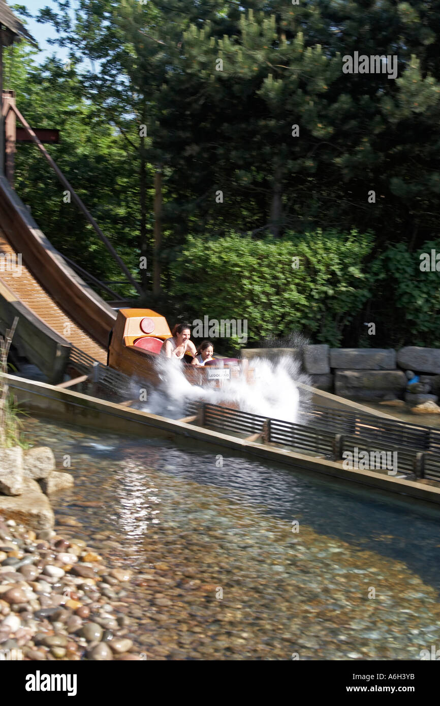 Pirate Falls boat flume ride with cascade splash in Legoland Stock ...