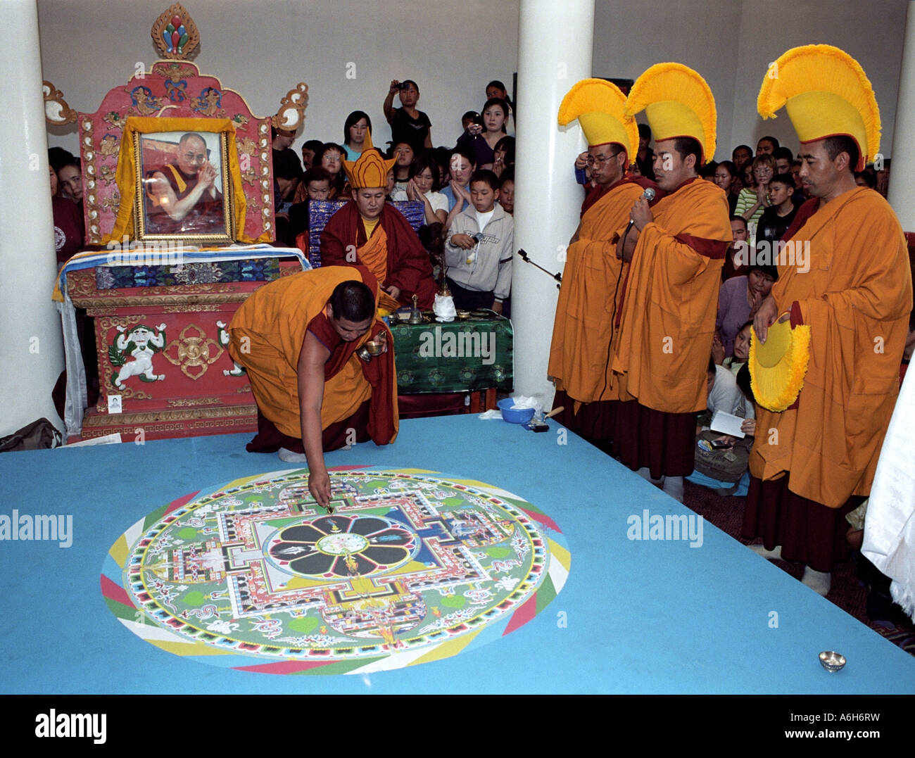 Monks from Drepung Goman Monastery destroying Chenrezig Mandala ...