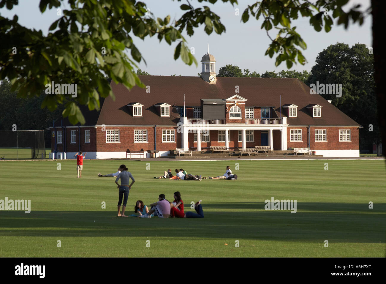 Dulwich College school pavilion with pupils London SE21 Stock Photo - Alamy