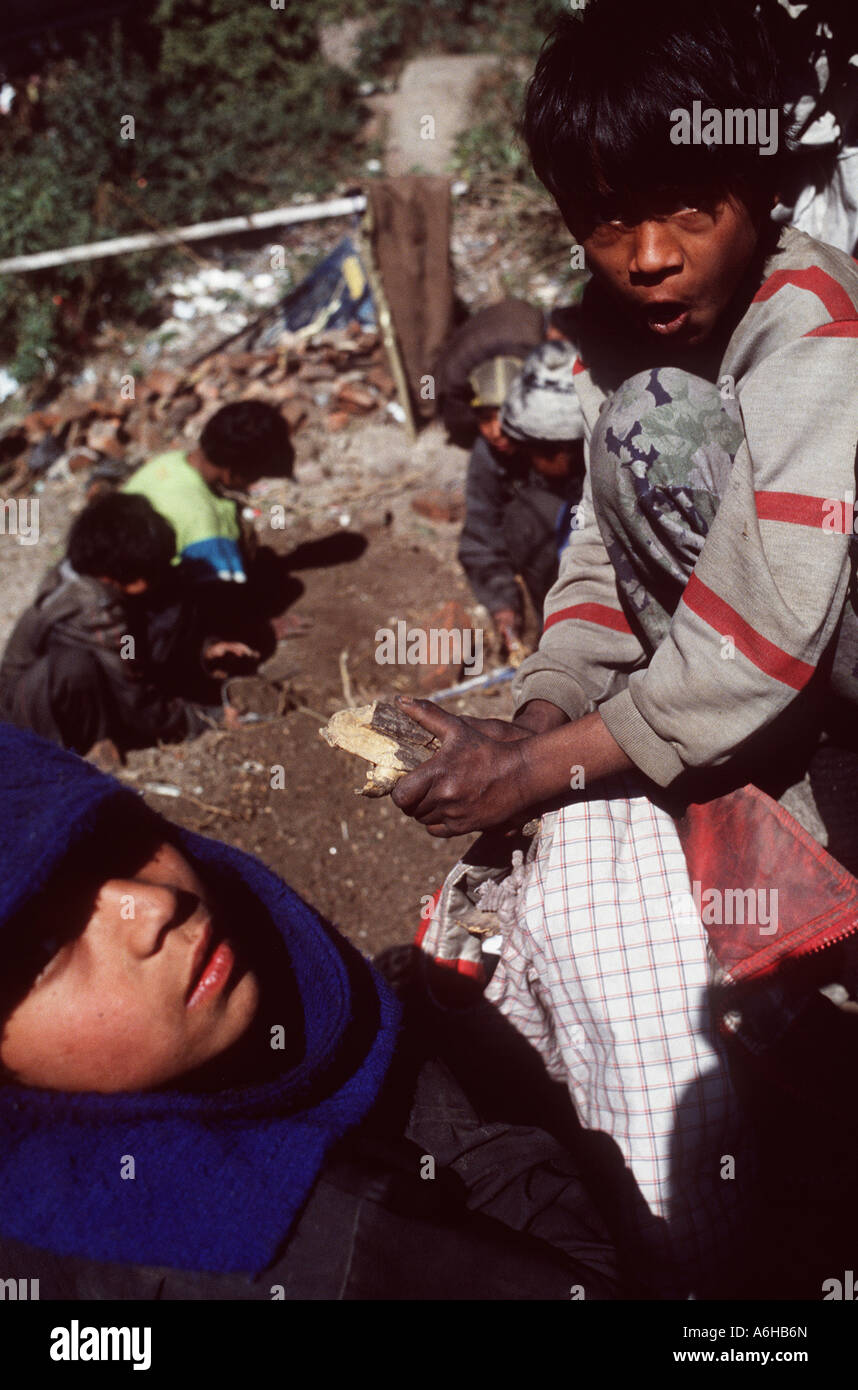 Homeless kids building shelter in Kathmandu Nepal Stock Photo - Alamy