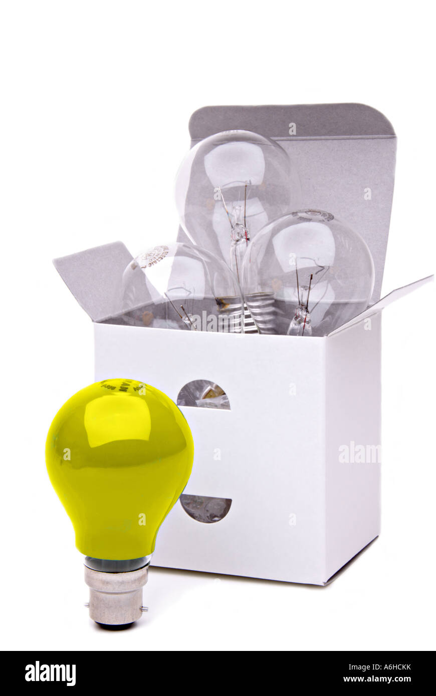 Box of light bulbs with gold light bulb alone Conceptual Innovation ...