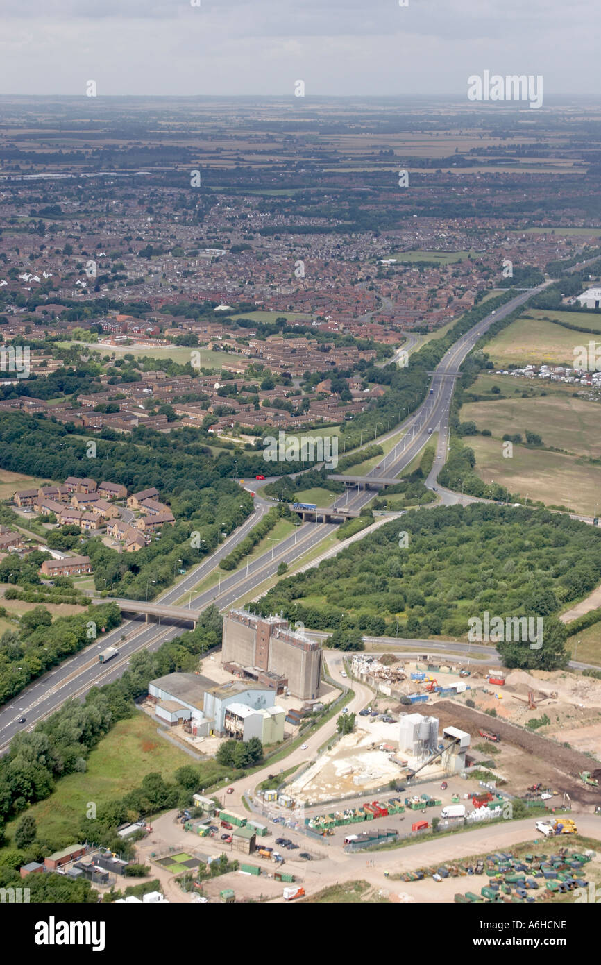High level oblique aerial view north west of of City of A47 A15 road ...