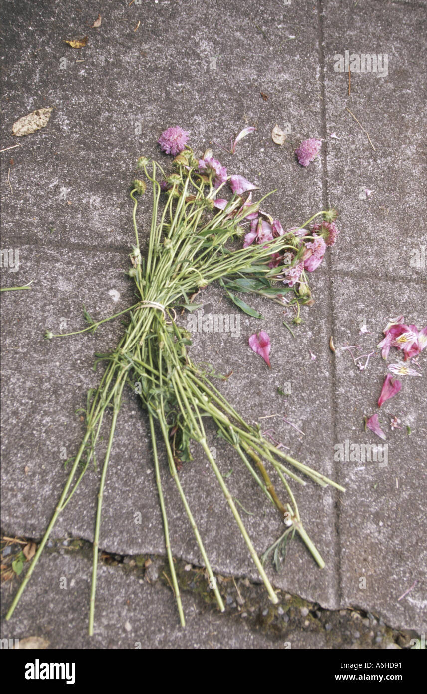 Dead Bouquet on Sidewalk Stock Photo - Alamy