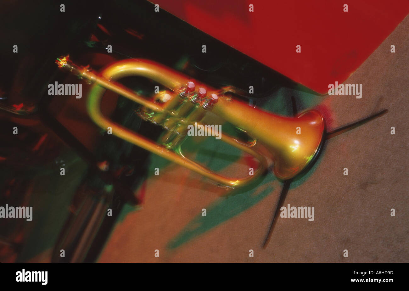 Trumpet on Stand on Stage Stock Photo - Alamy