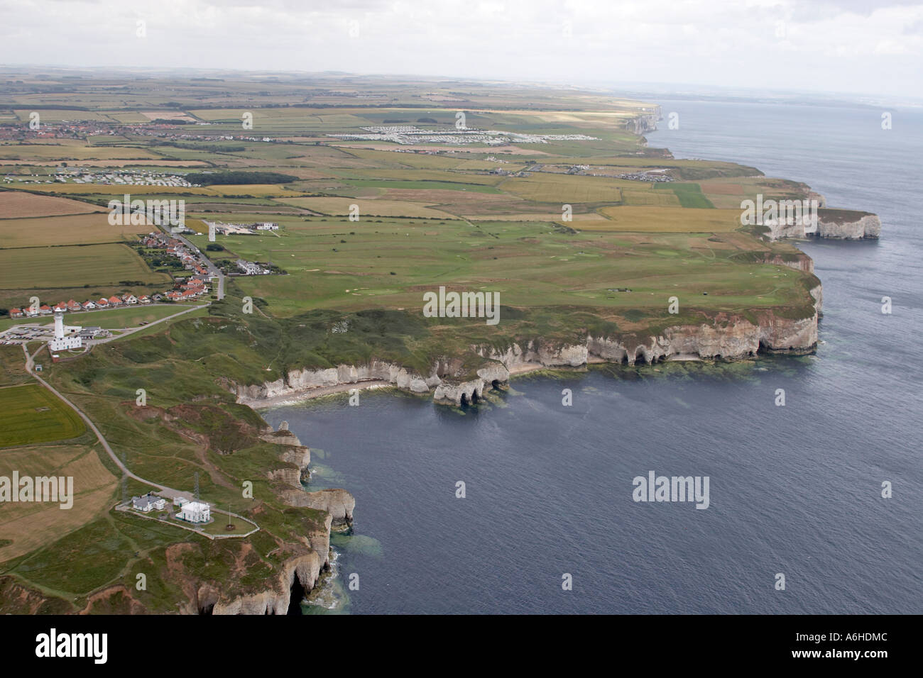 Flamborough Tower light house golf course and cliffs on Flamborough ...