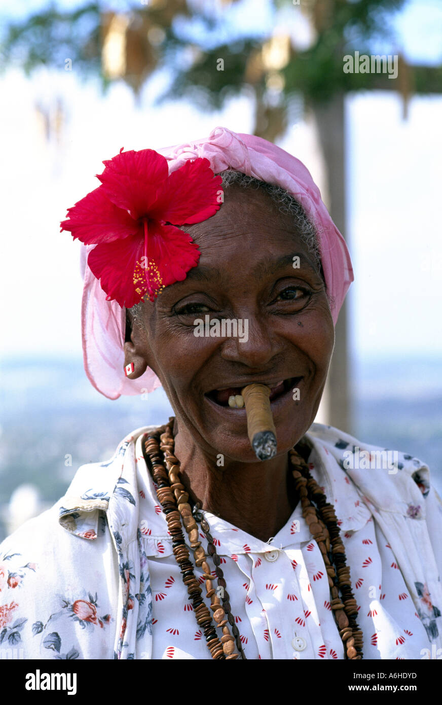 Cuba Oriente Holguin Old Woman with Cigar Stock Photo - Alamy