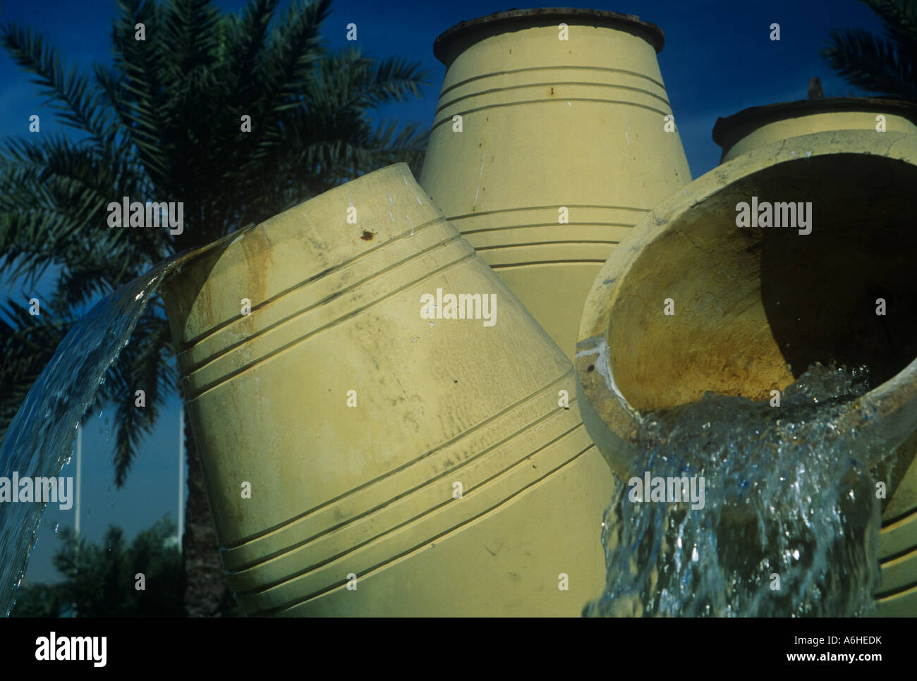 Water fountain in Doha, capital of the Gulf state of Qatar, 1995 Stock ...
