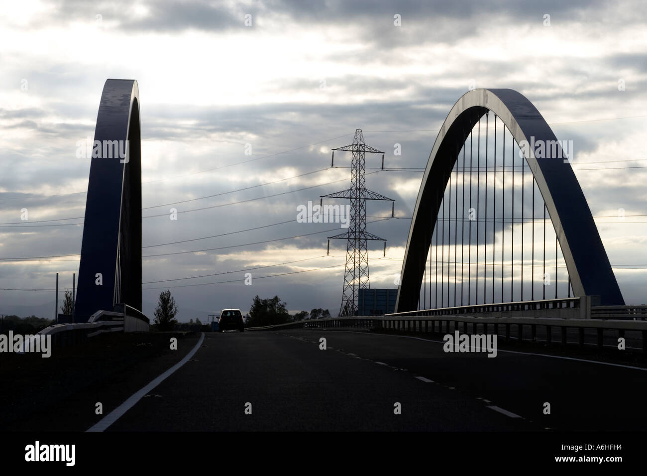 New steel truss suspension bridge over river Bann near Toome Northern ...