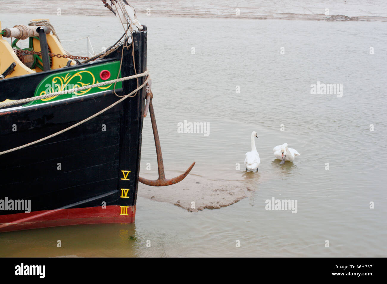 Maldon Waterfront Hythe quay Essex England UK Thames Barge Bow Swan ...