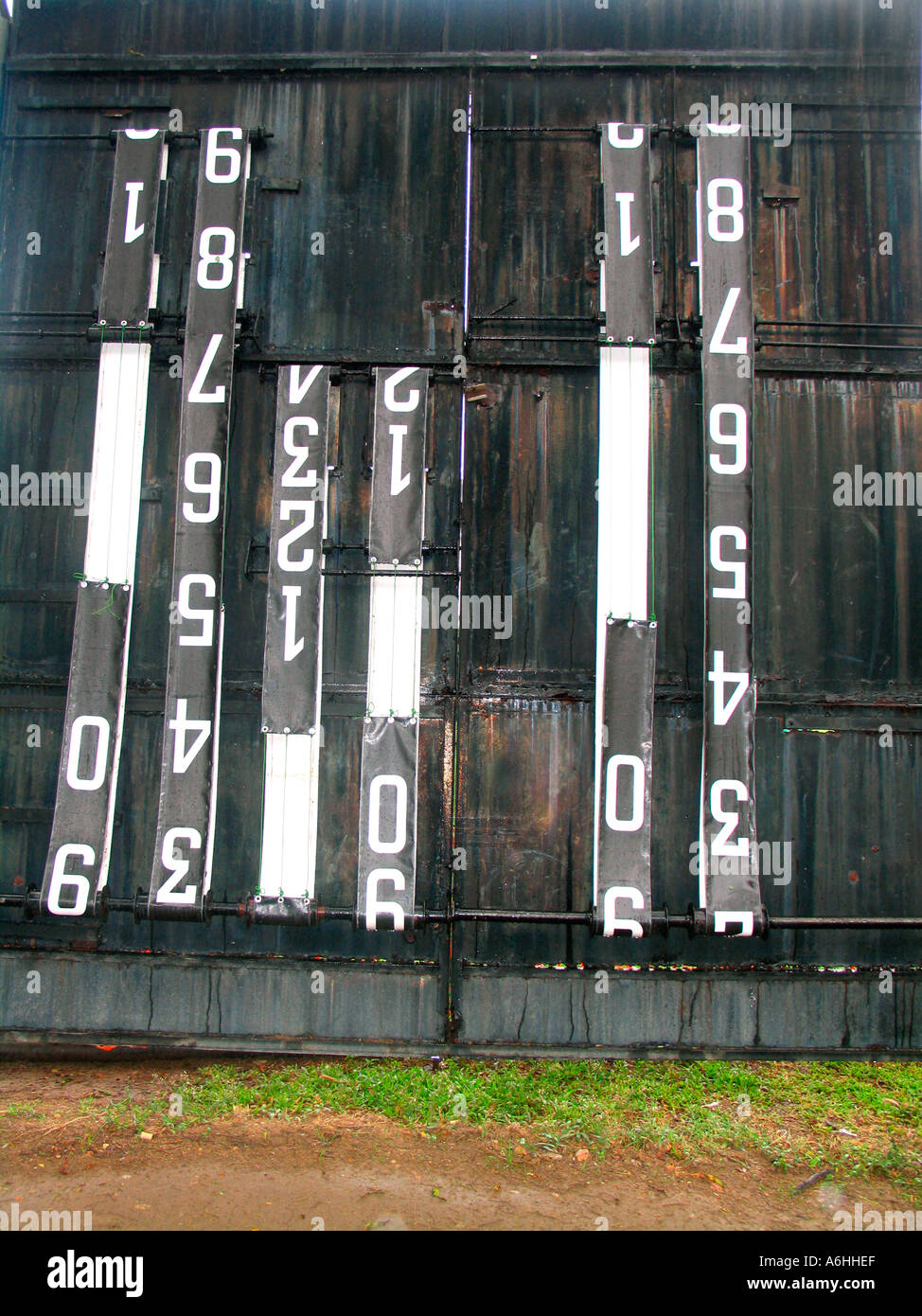 Back of old fashioned cricket scoreboard Singapore Cricket Club Stock ...