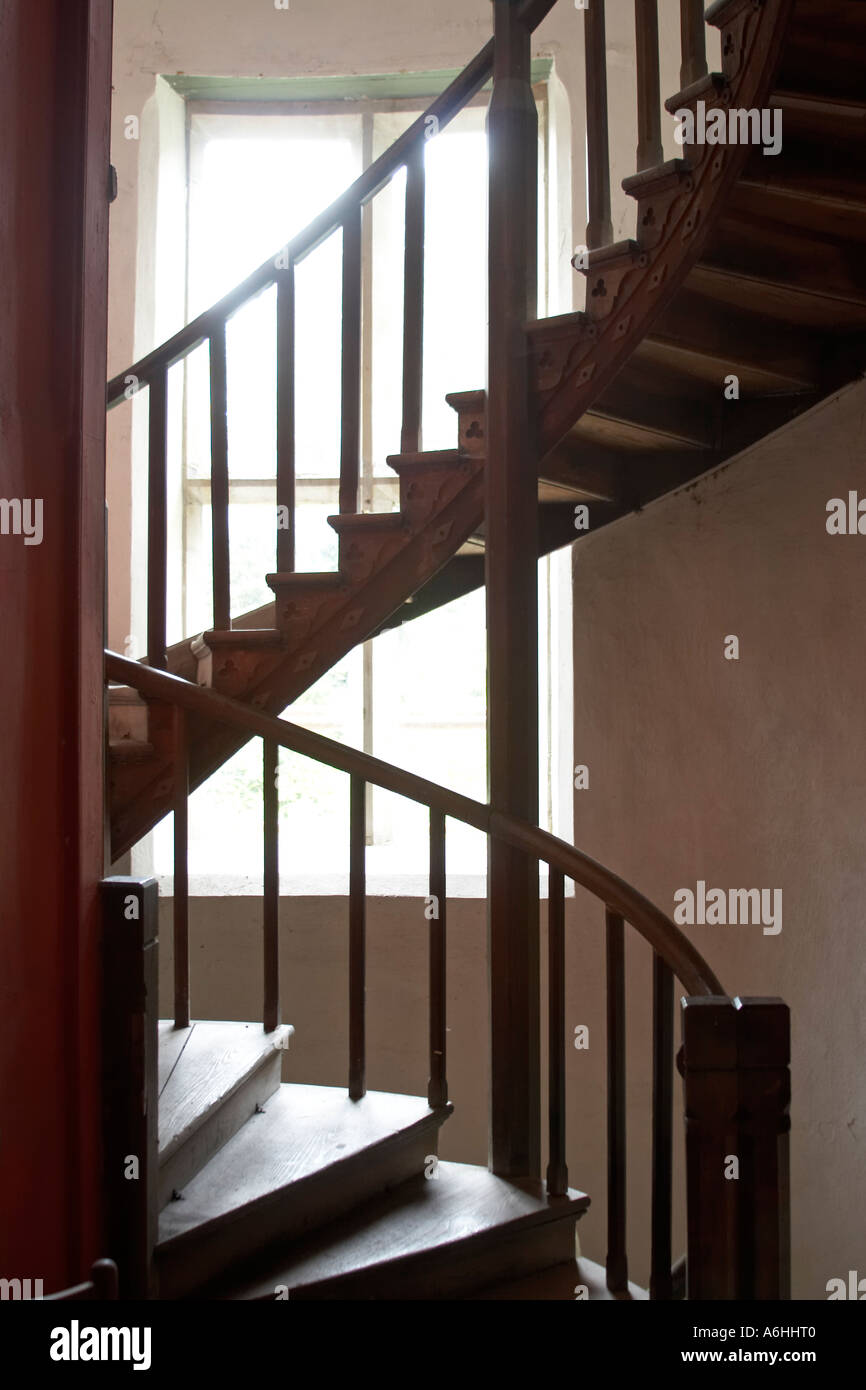 Old curved staircase in interior of Lissan House home of Hazel Dolling ...