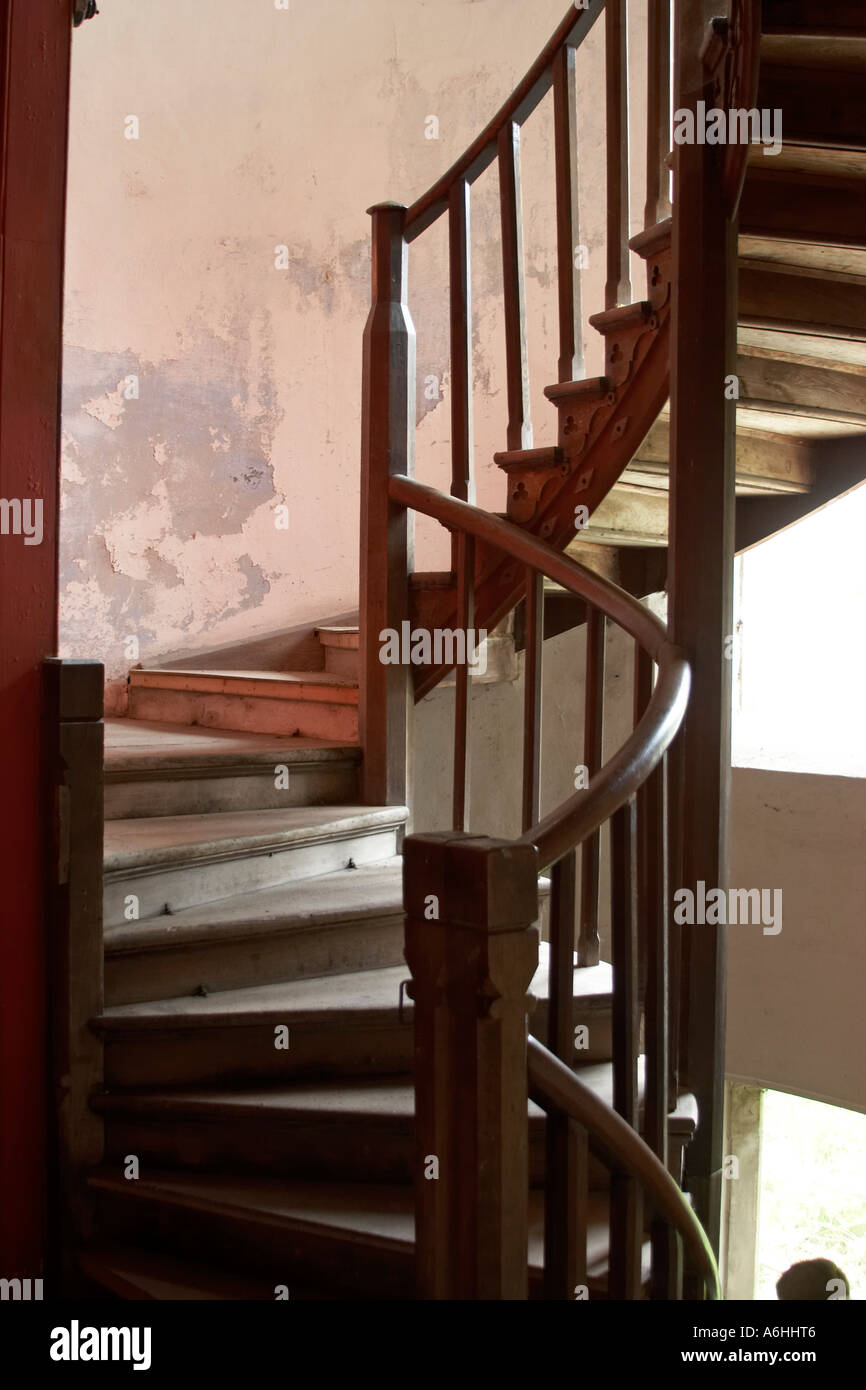 Old curved staircase in interior of Lissan House home of Hazel Dolling ...