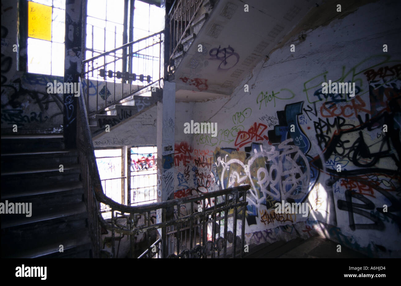 Graffiti covered staircase in Tacheles arts centre Berlin Stock Photo ...
