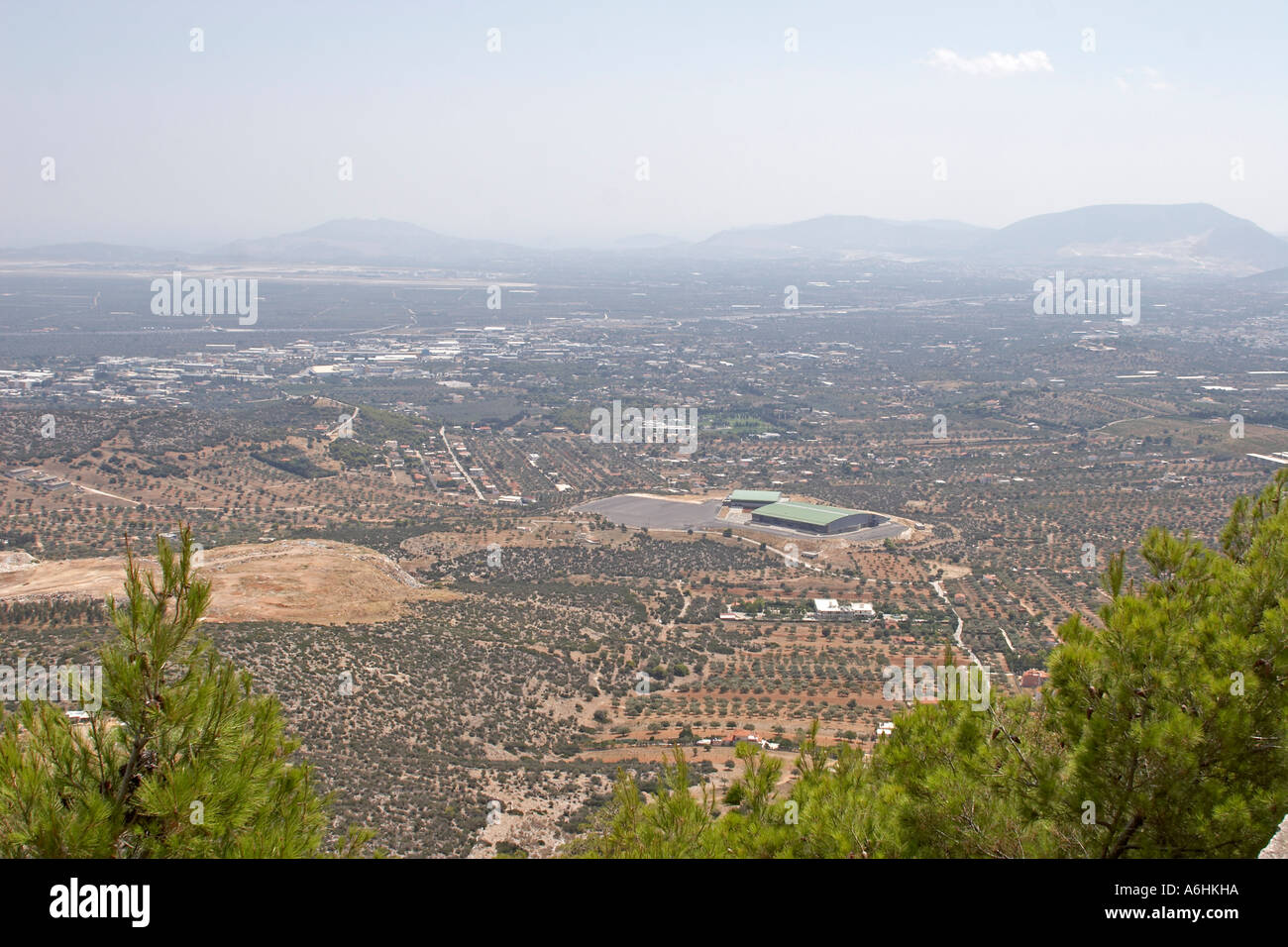 View south east towards airport and Markopoulo from a mountain Attiki ...
