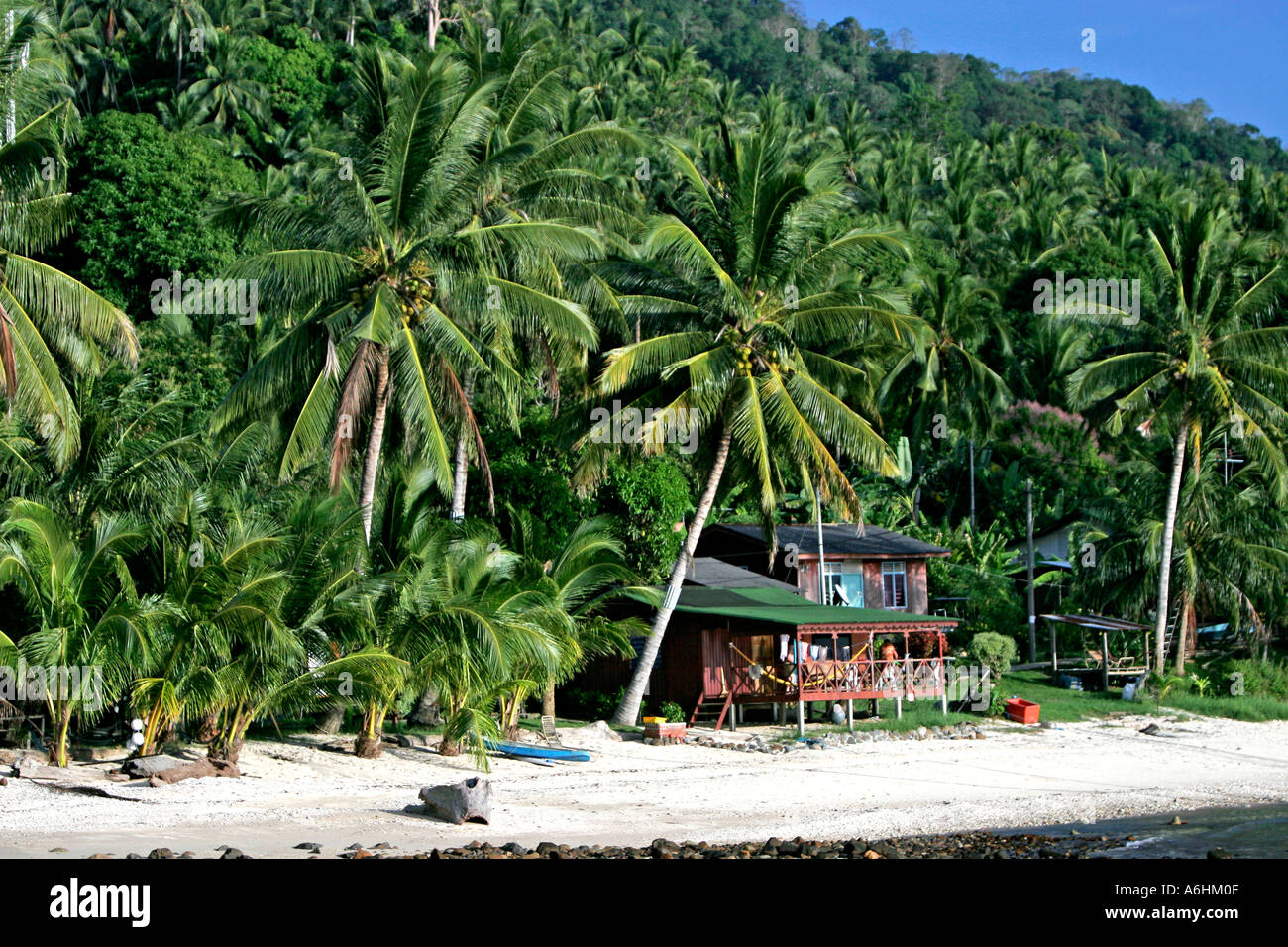 Beach bungalows Salang Beach Tioman Island Malaysia Stock Photo - Alamy
