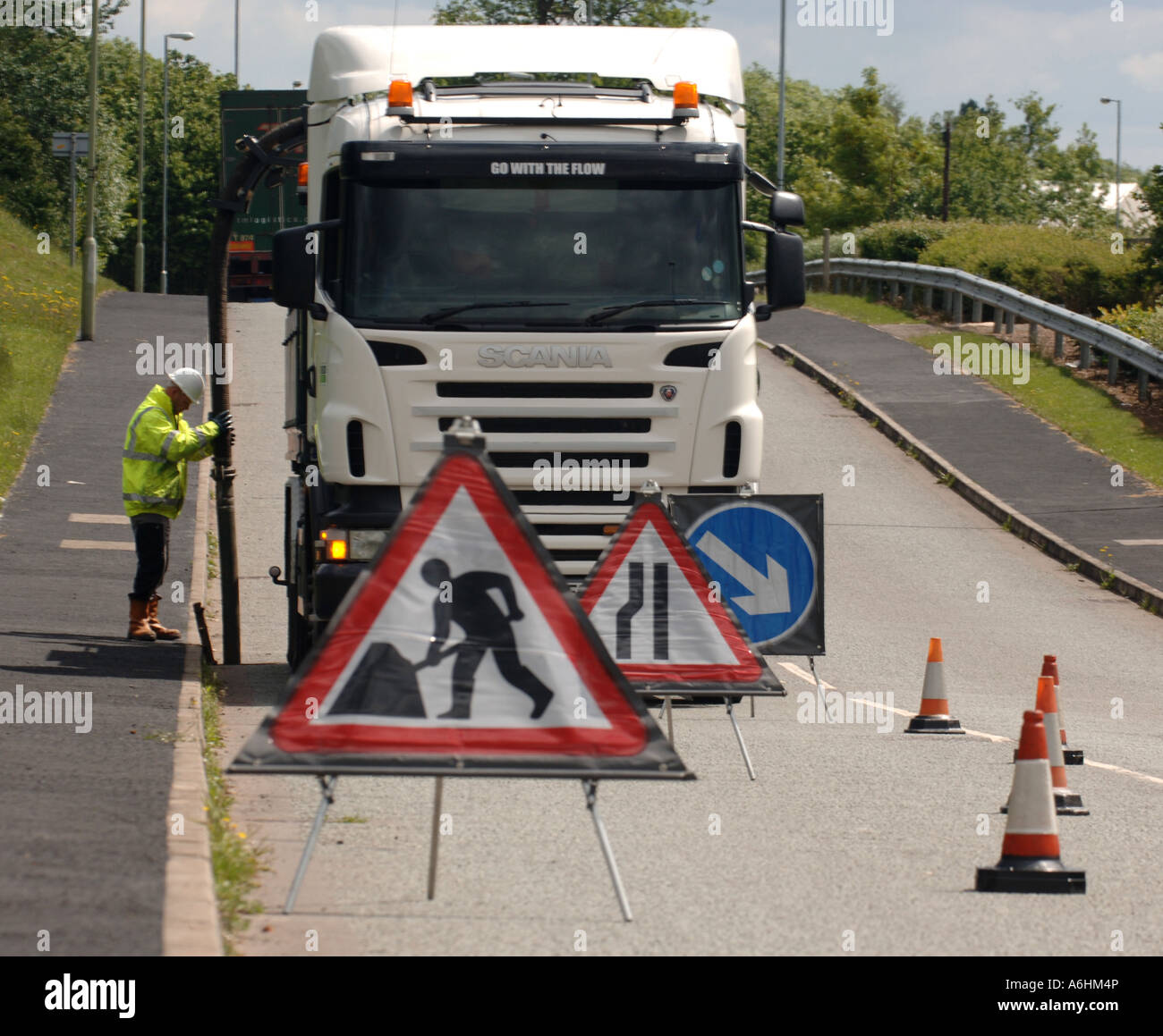 roadworks on a street in England Stock Photo - Alamy