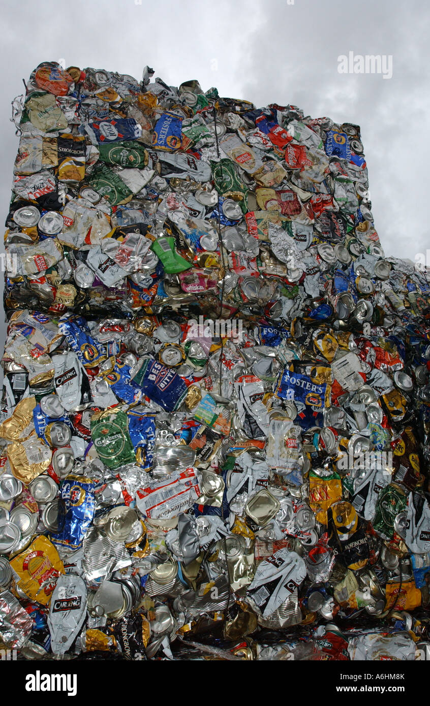 Bales of tin cans ready for recycling Stock Photo - Alamy